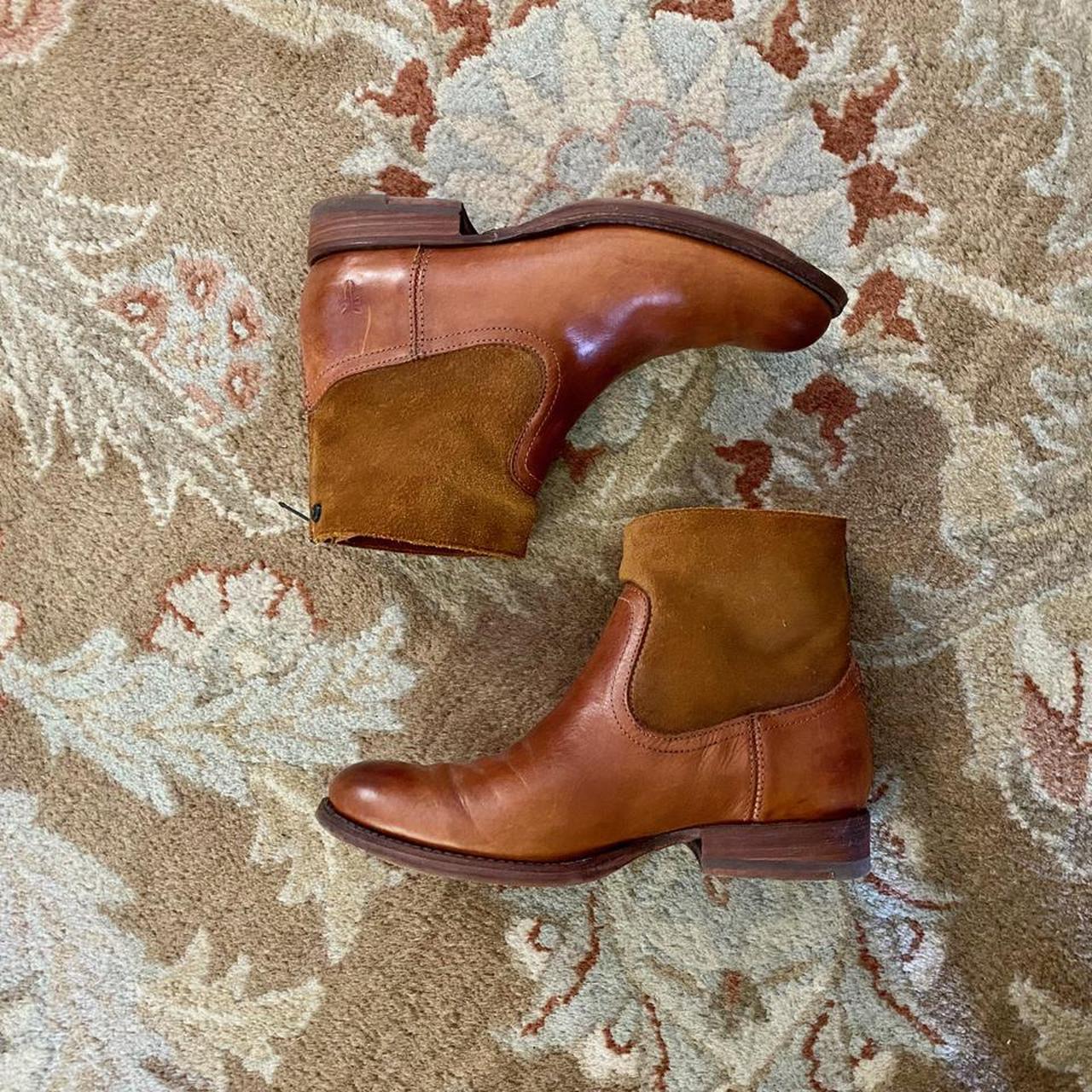 frye suede and leather two-toned brown / orange... - Depop