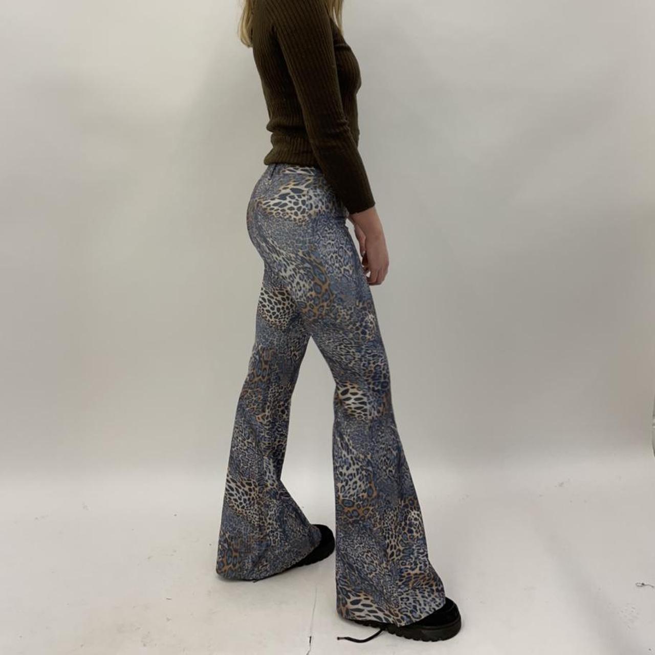 Coolest animal leopard print flares. Blue and cream... - Depop