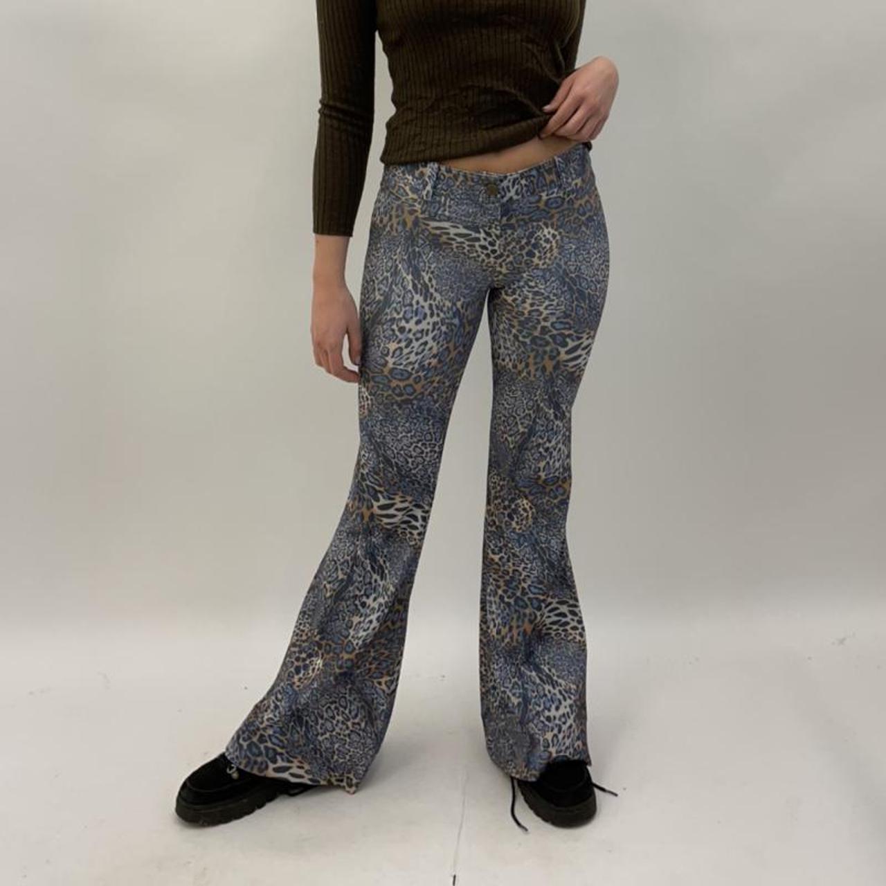 Coolest animal leopard print flares. Blue and cream... - Depop