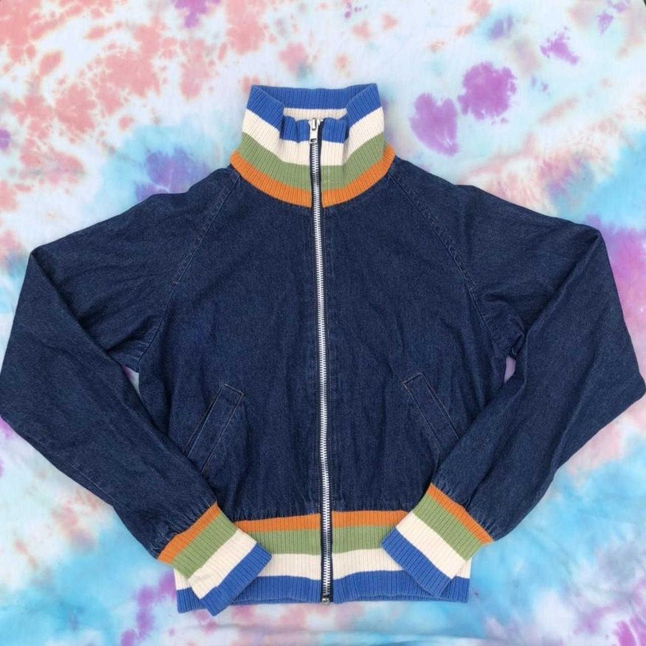 Funky Denim Jacket 🎃 - size: L - dark blue -... - Depop