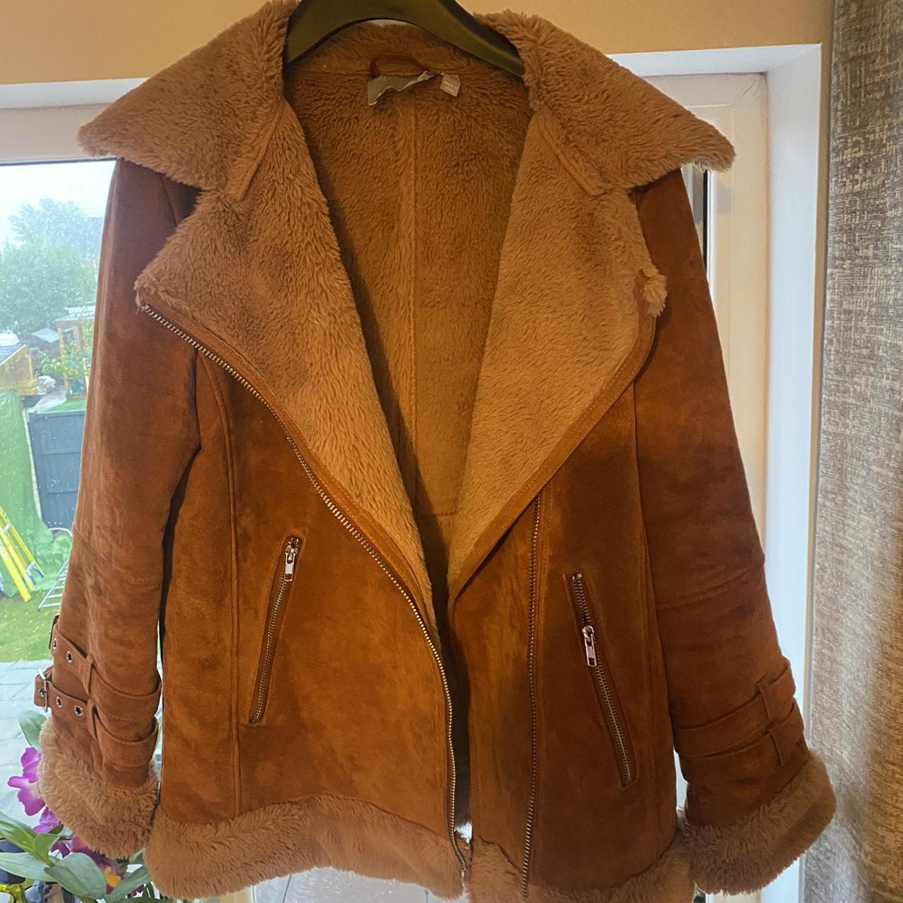 Brown ASOS Aviator Jacket / Coat Size 8. 100%... - Depop