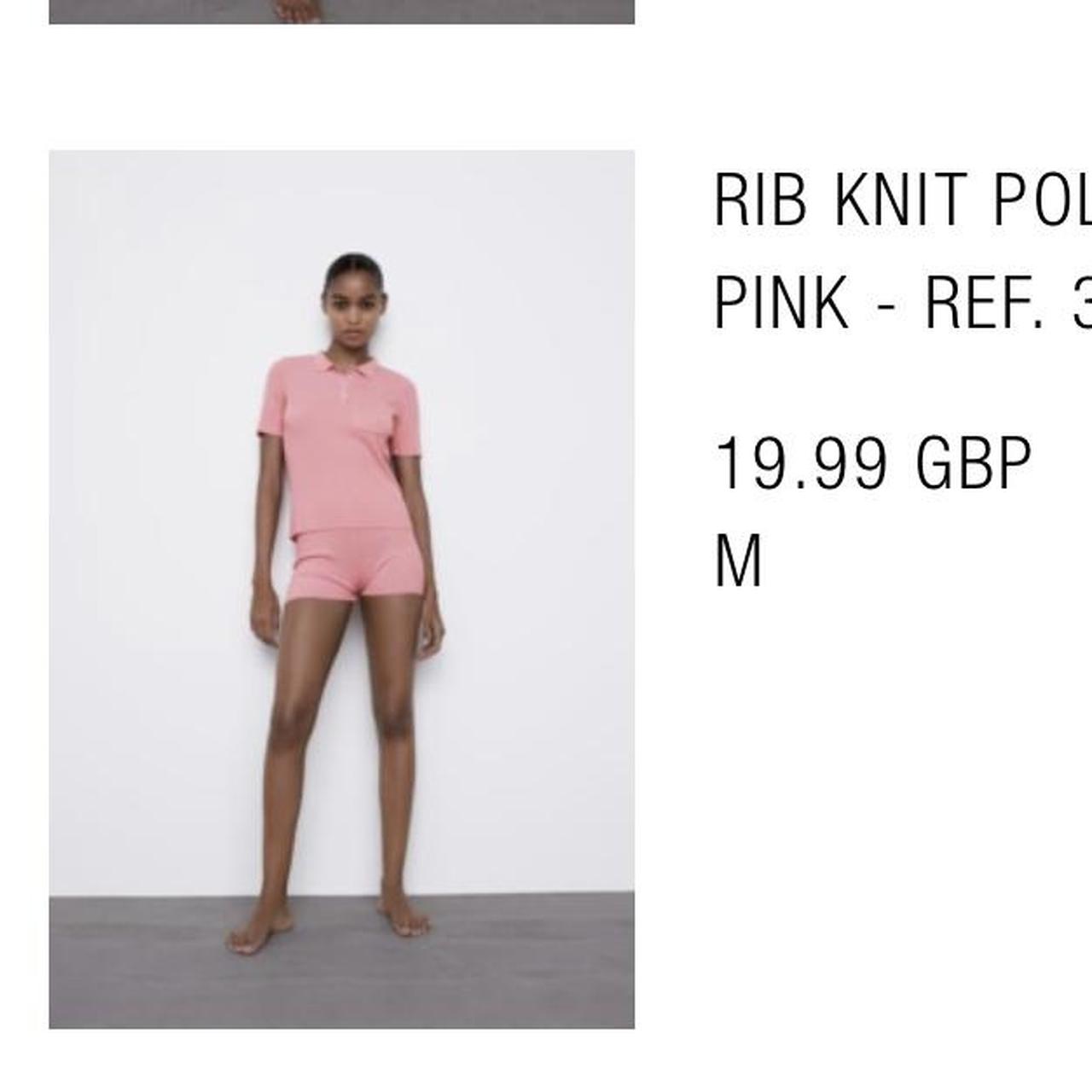 Zara pink rib knit co ord mini shorts and polo top... - Depop