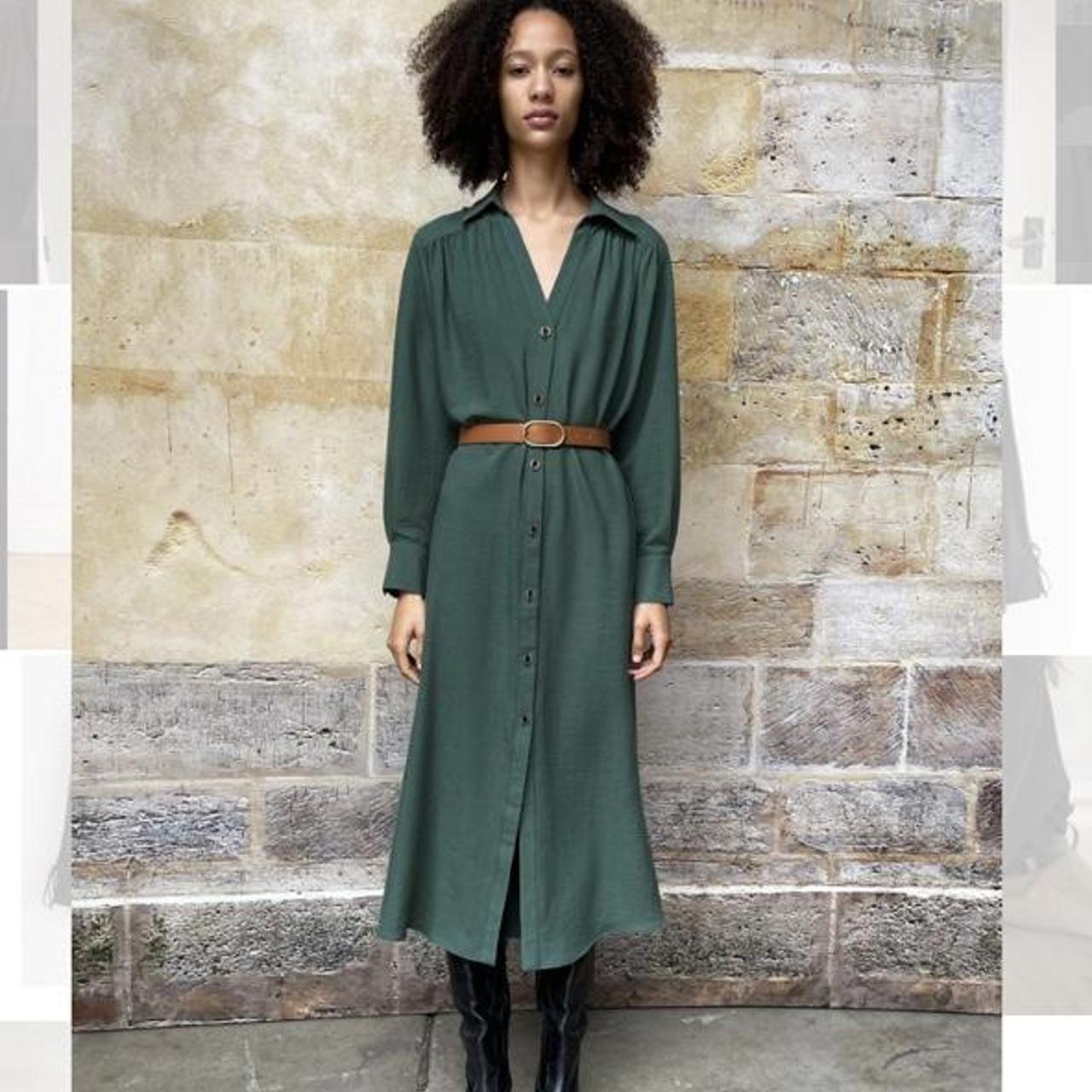 Zara Green Belted Shirt Dress XS Brand new with... - Depop