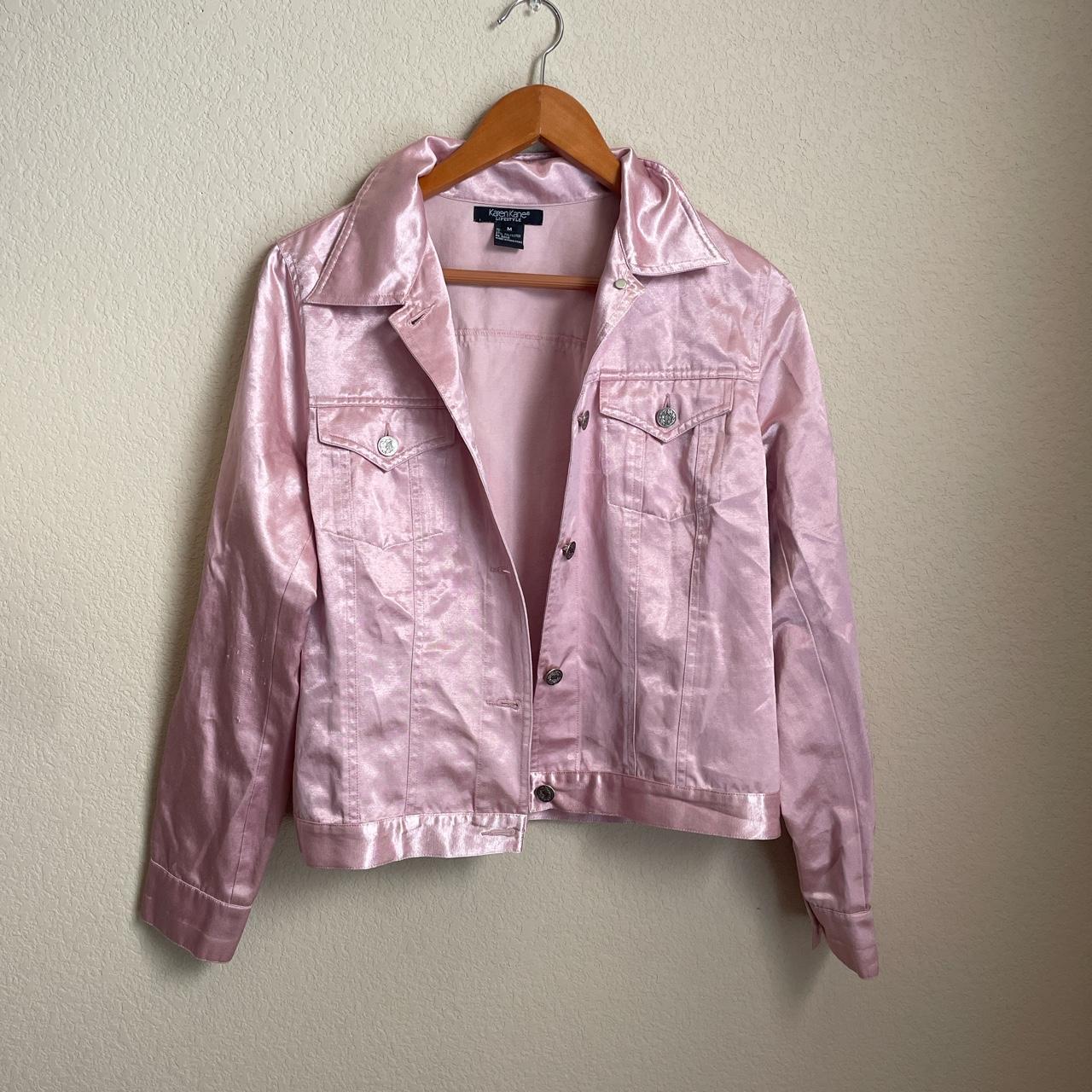 Adorable shiny pink metallic looking silk bomber... - Depop