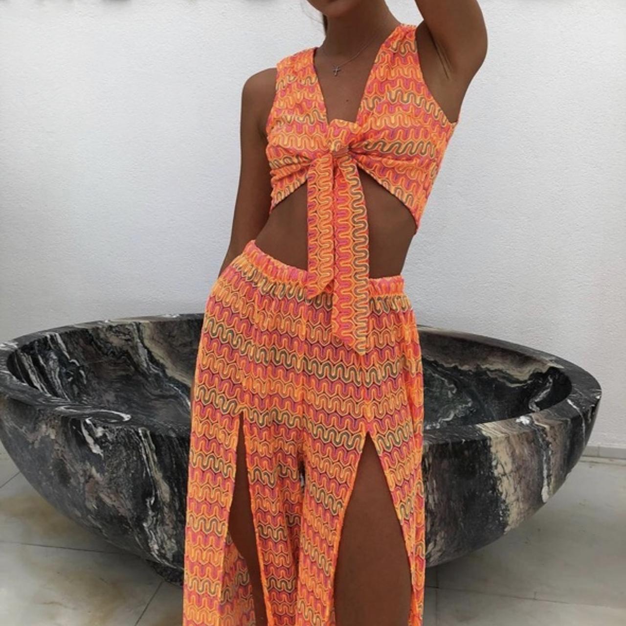 MODA MINX orange split down split legs and tie up... - Depop