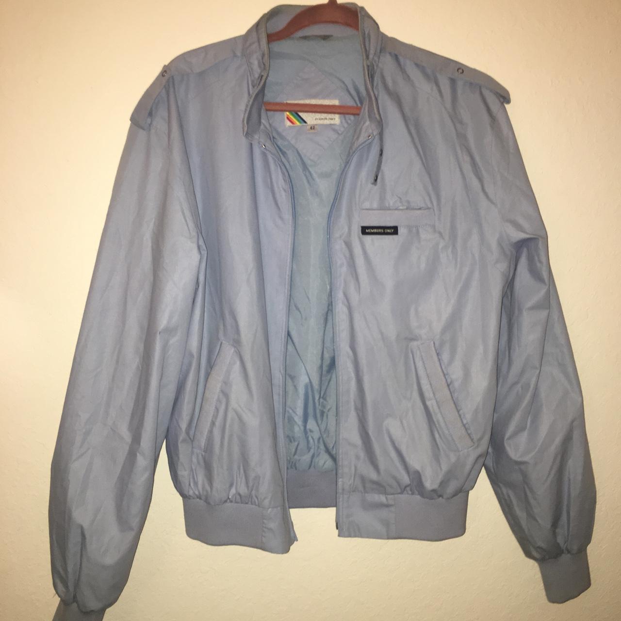 Members Only Baby Blue/Ice Blue Bomber/Windbreaker... - Depop