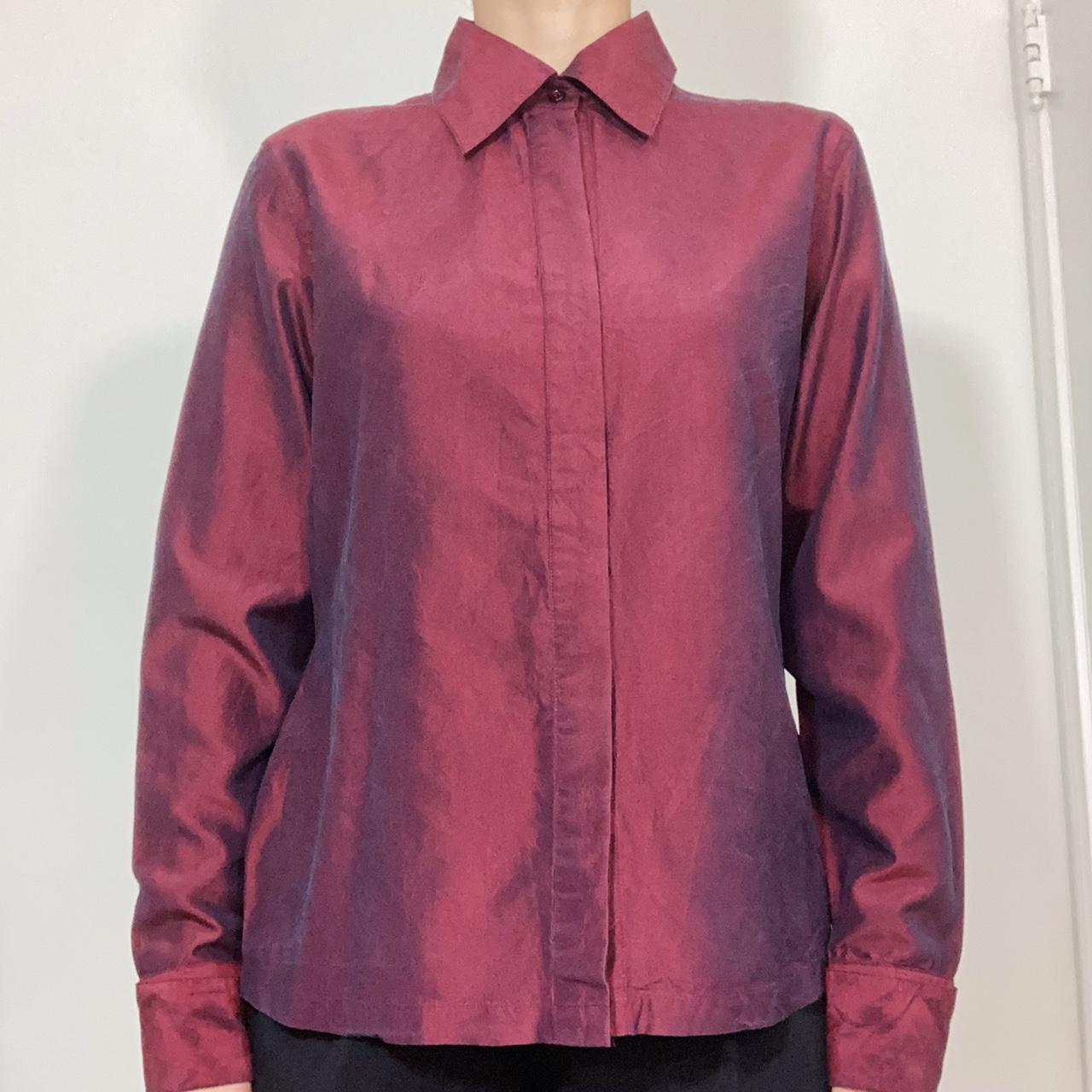 Red button up silk blouse. Labeled size 9/10 and I’d... - Depop