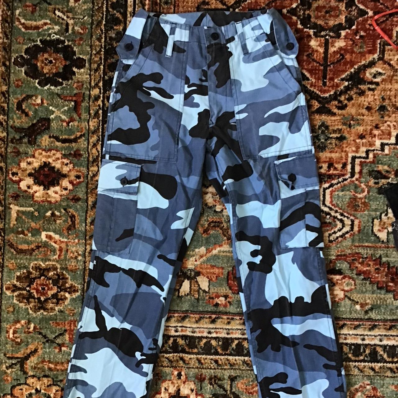 Blue camo pants from Urban Outfitters recycled line. - Depop