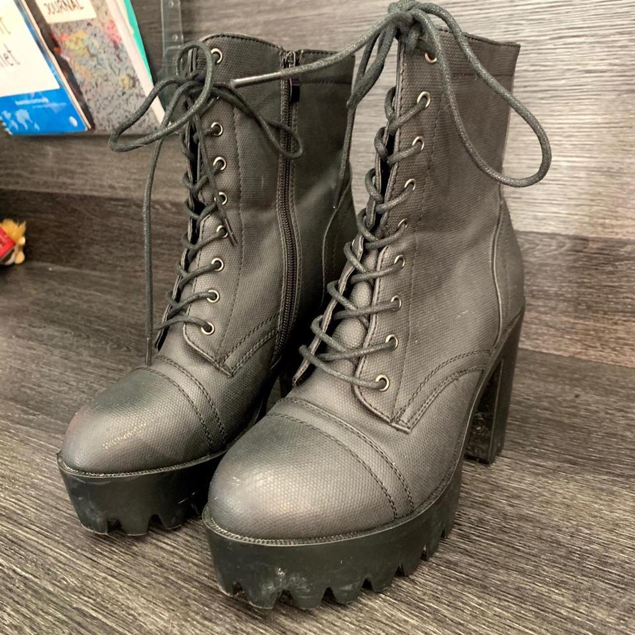 Black Laced Platform Boots Lace Up front platform... - Depop
