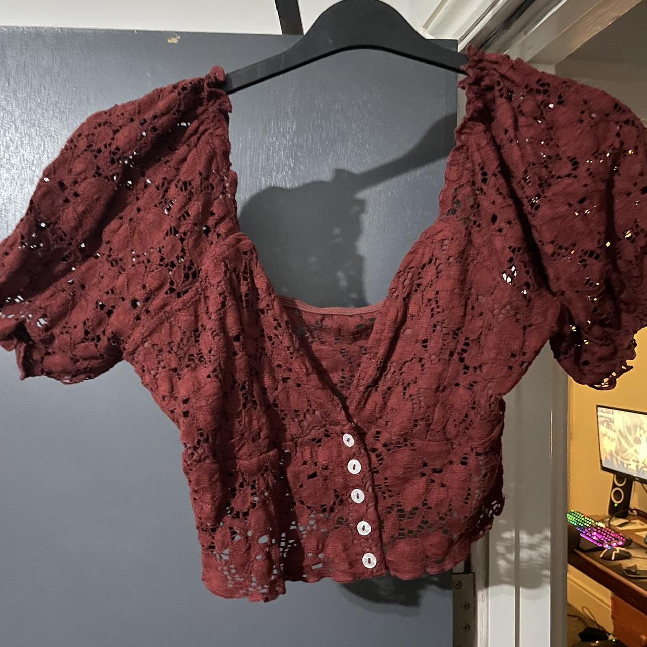 Urban Outfitters Women's Burgundy Crop-top | Depop