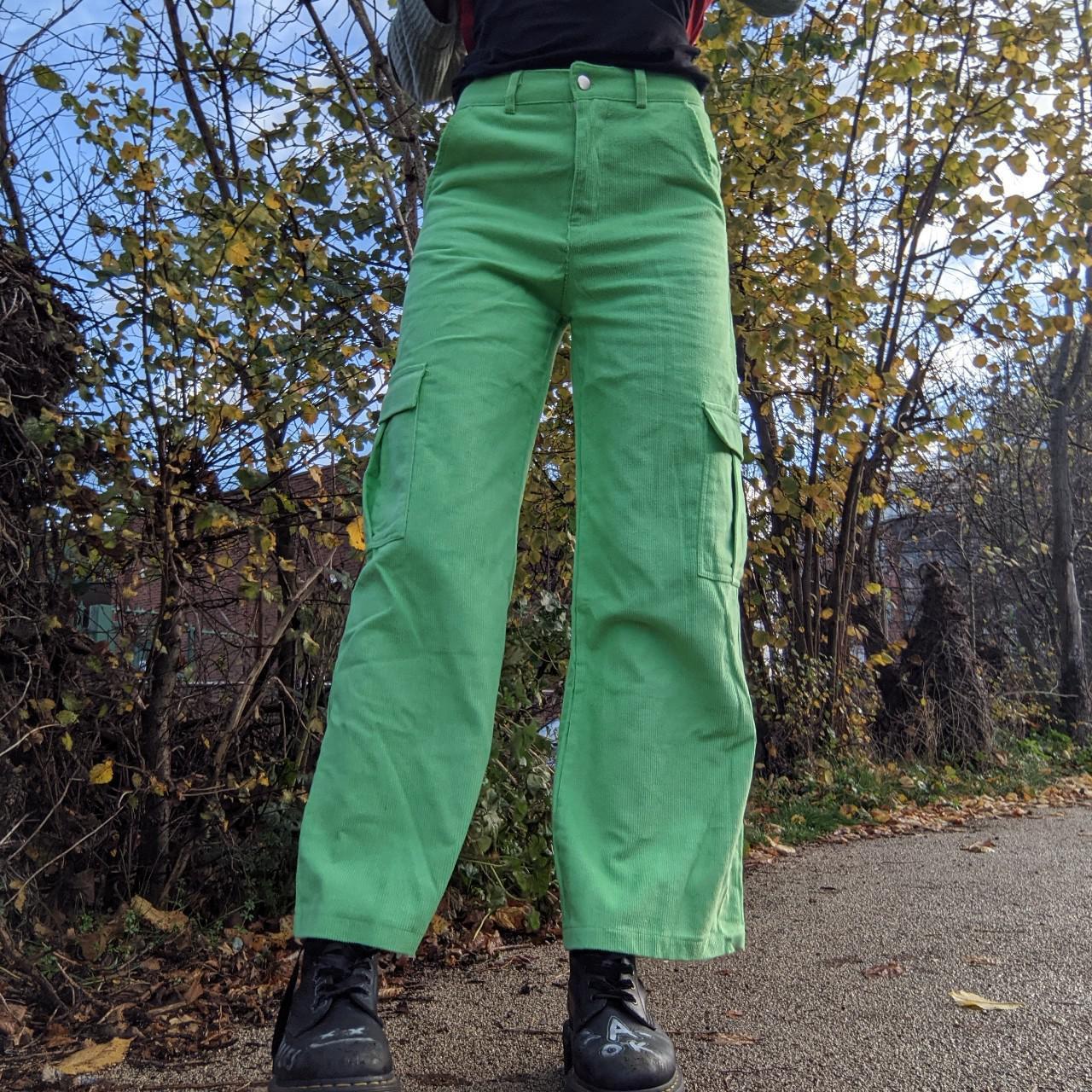 Neon lime green corduroy wide leg pants trousers ... - Depop