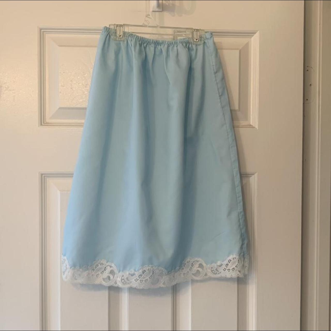VINTAGE Powder Blue Half Slip w Lace Trim Size... - Depop