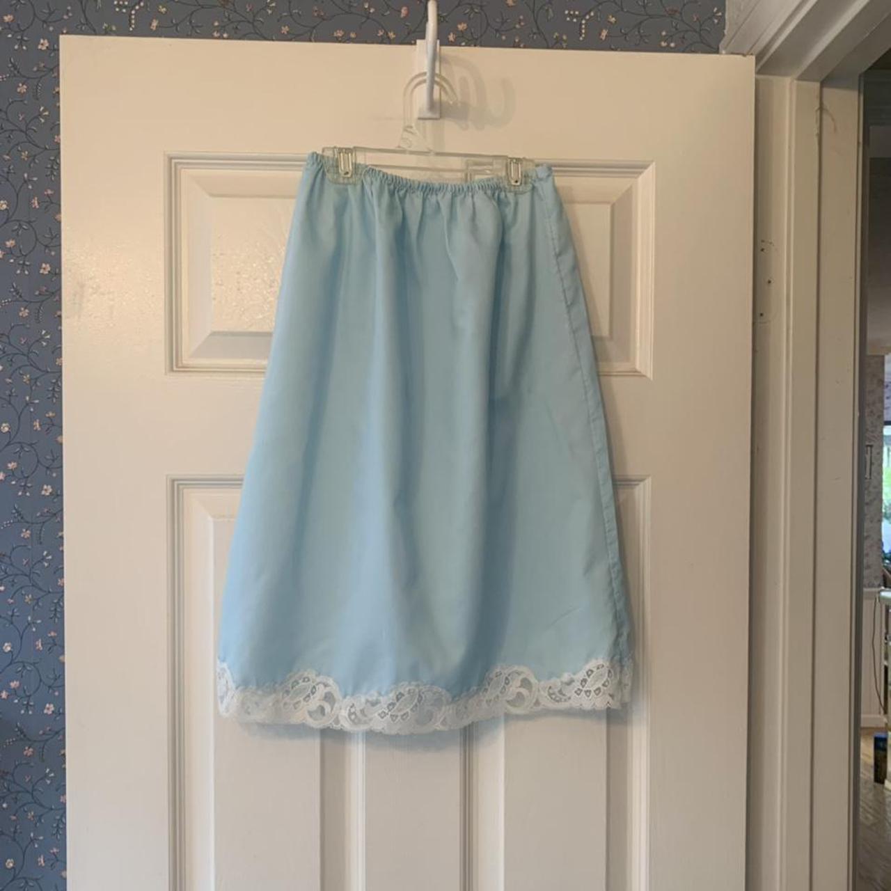 VINTAGE Powder Blue Half Slip w Lace Trim Size... - Depop