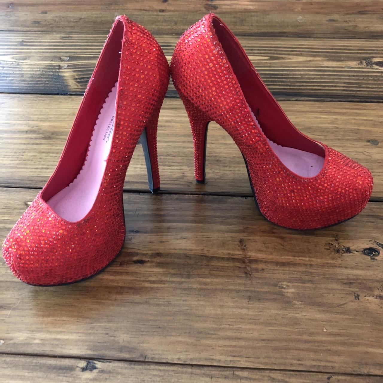 Red rhinestone heels by Leg Avenue. Only worn for... - Depop