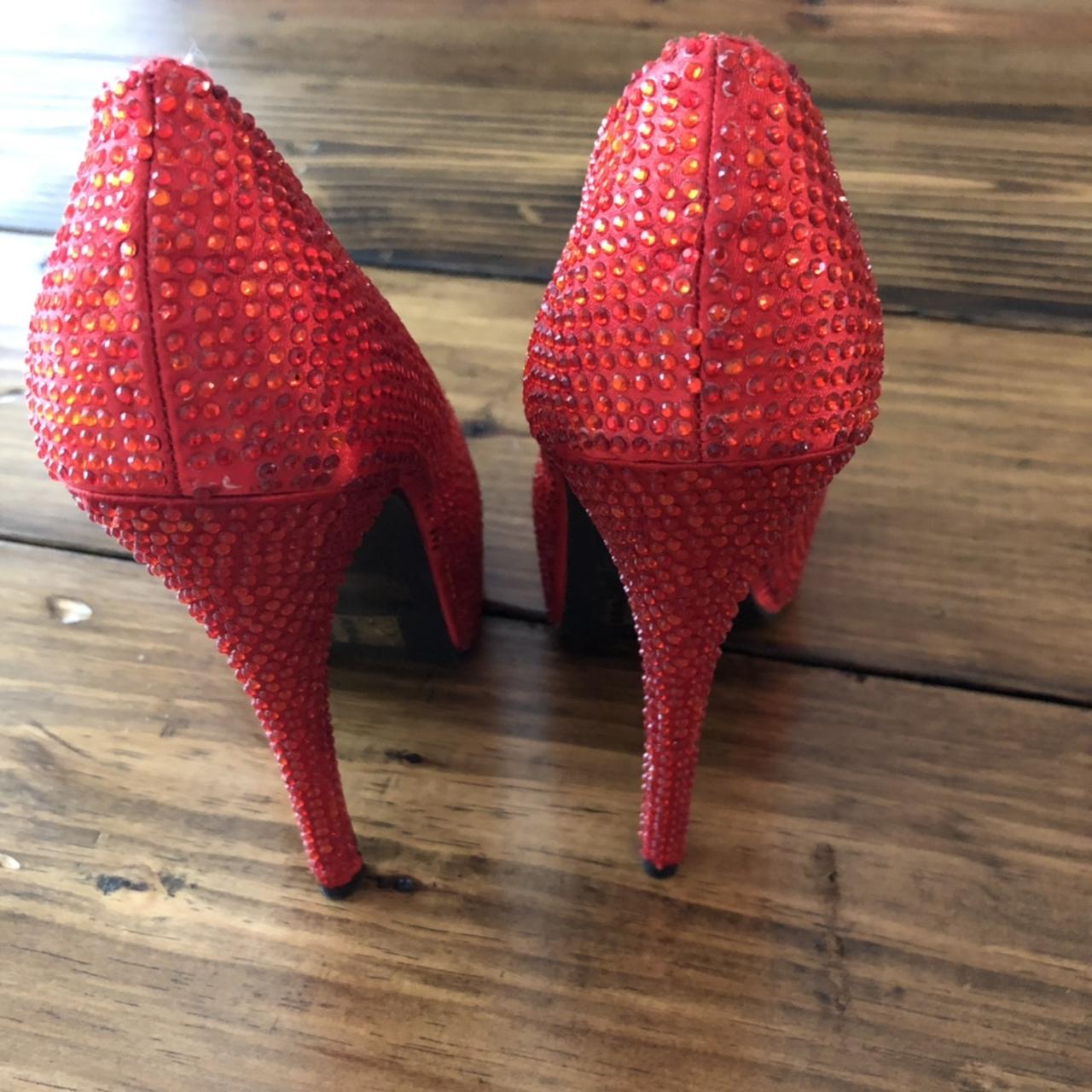 Red rhinestone heels by Leg Avenue. Only worn for... - Depop