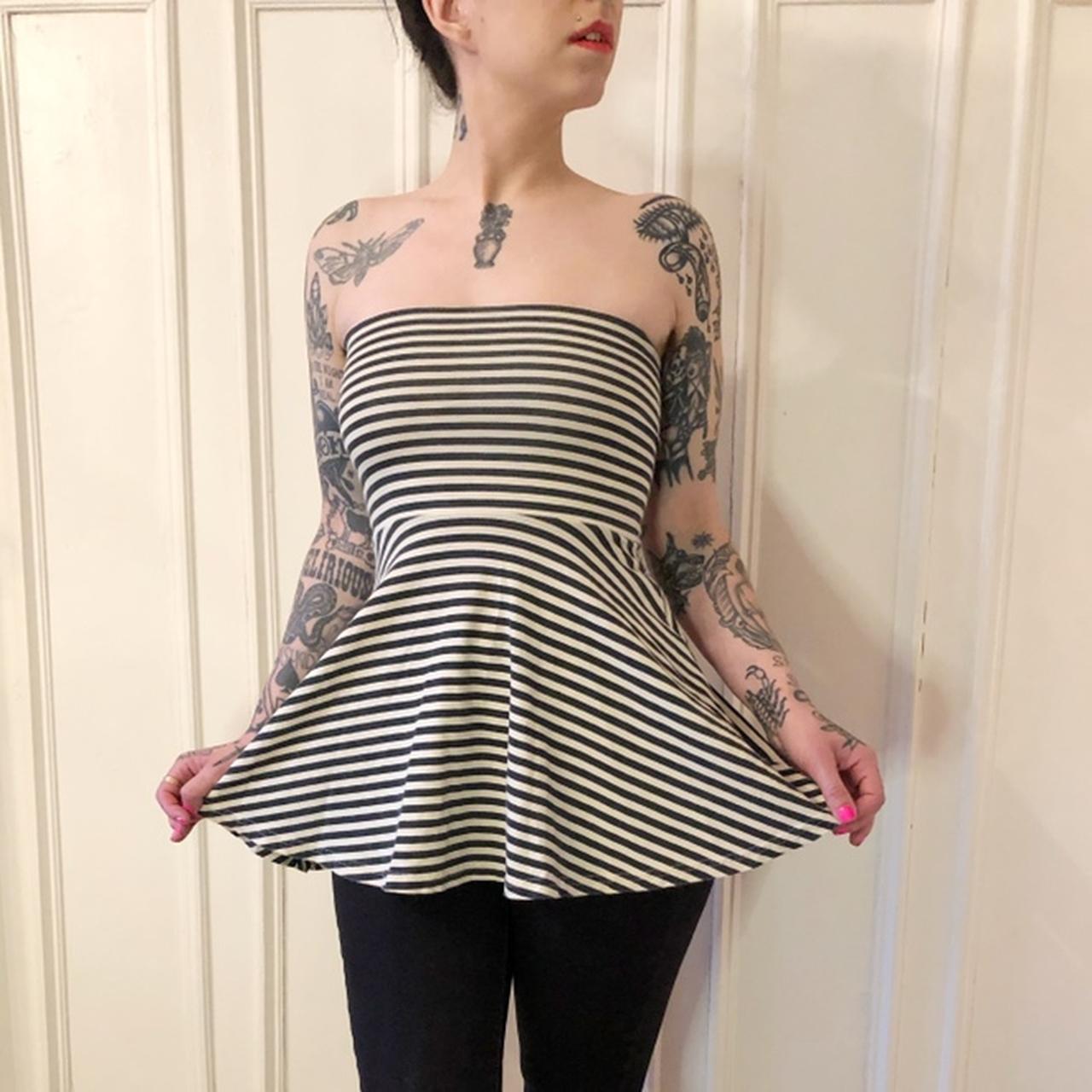 Black and white striped ballerina tube top babydoll... - Depop