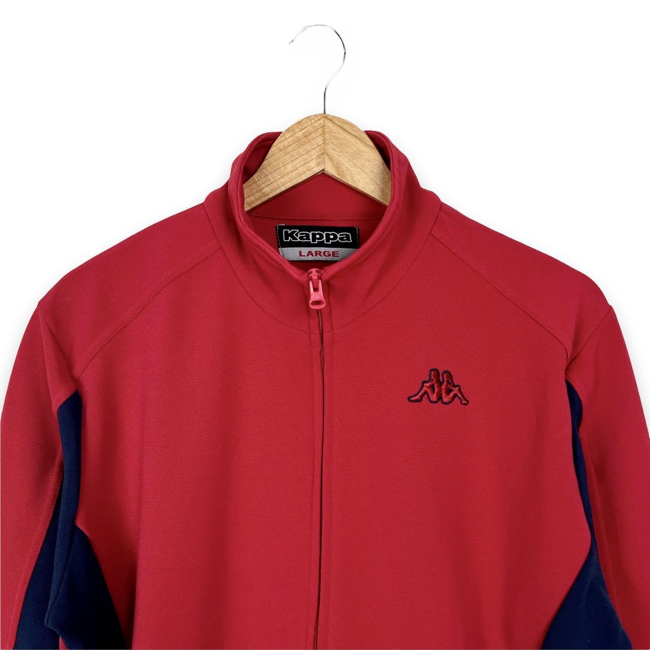 Vintage 90’s Kappa Navy and Red Full-Zip Sweatshirt... - Depop