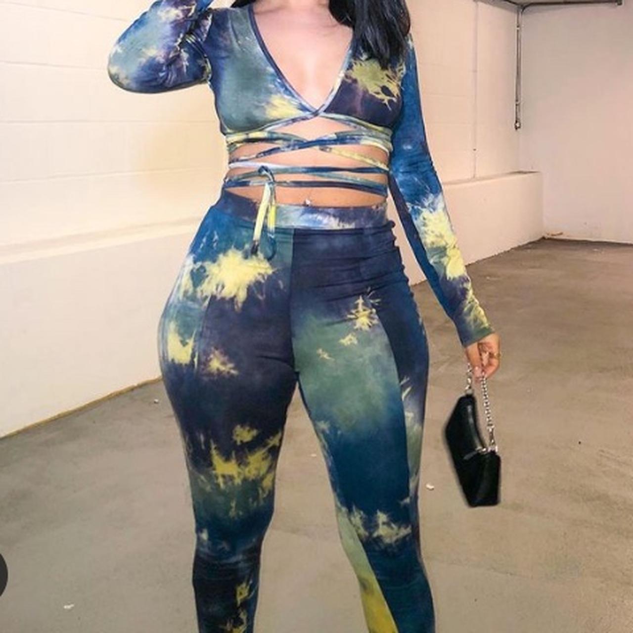 Fashionnova-in A Bind Tie Dye Set - navy/combo -size S - Depop