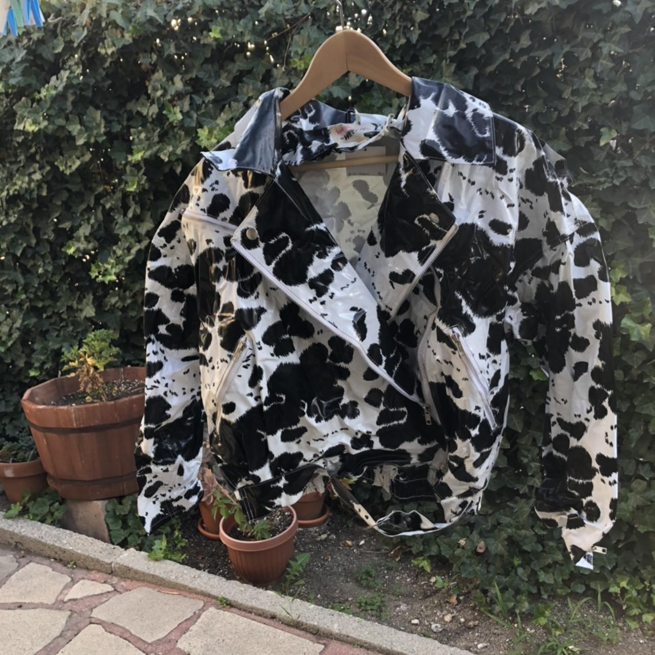Vinyl cow print Moto jacket #cowprint #vinyl - Depop