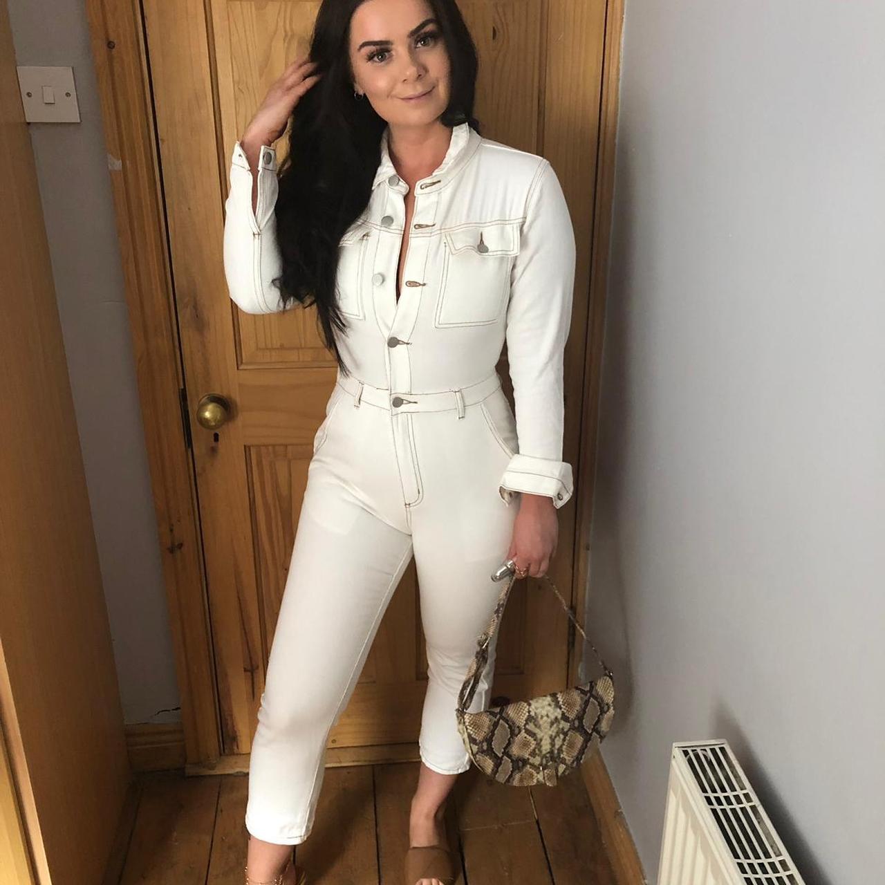 BOOHOO cream/beige/white boilersuit style jumpsuit.... - Depop