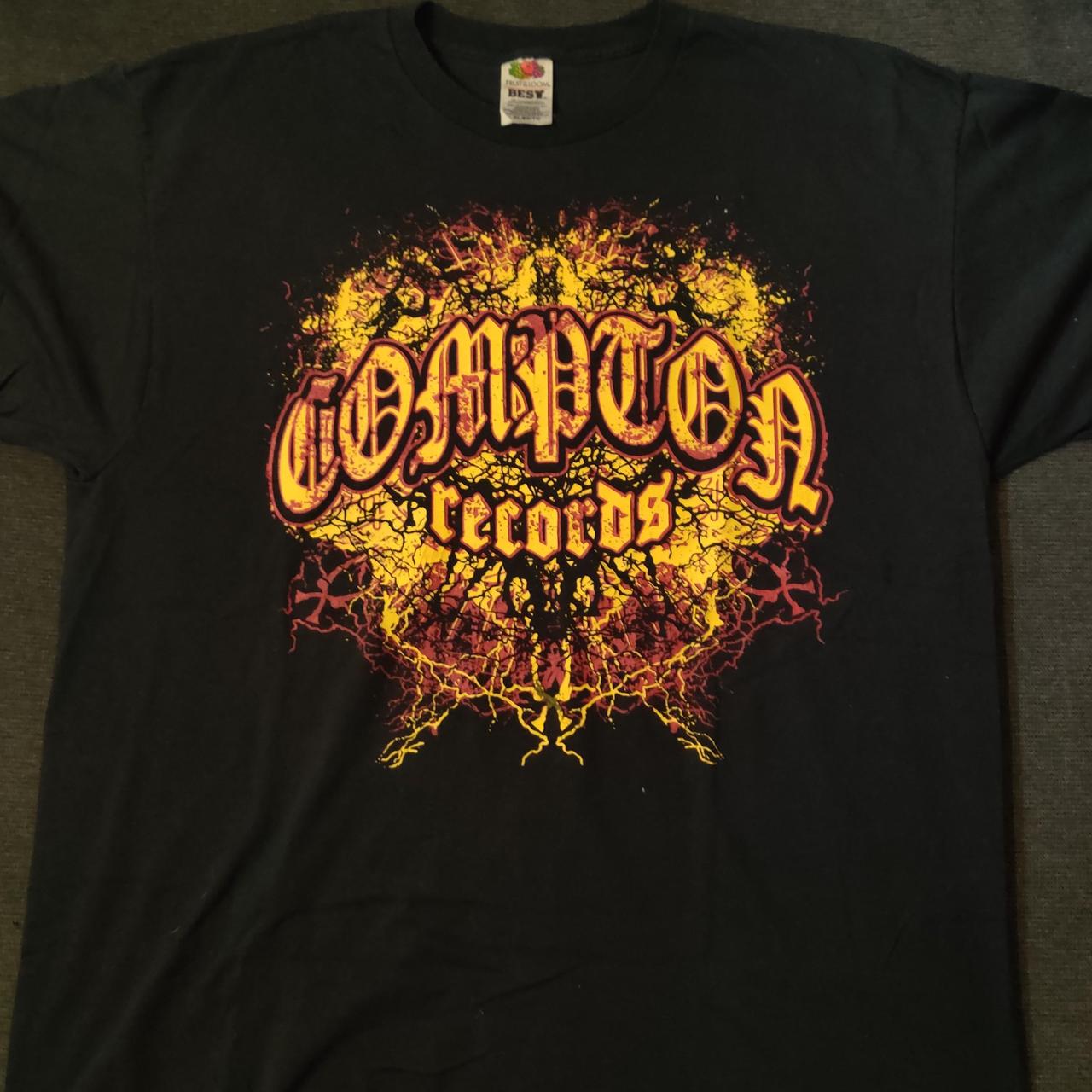 Compton records XL black tee #myspace #deathcore... - Depop