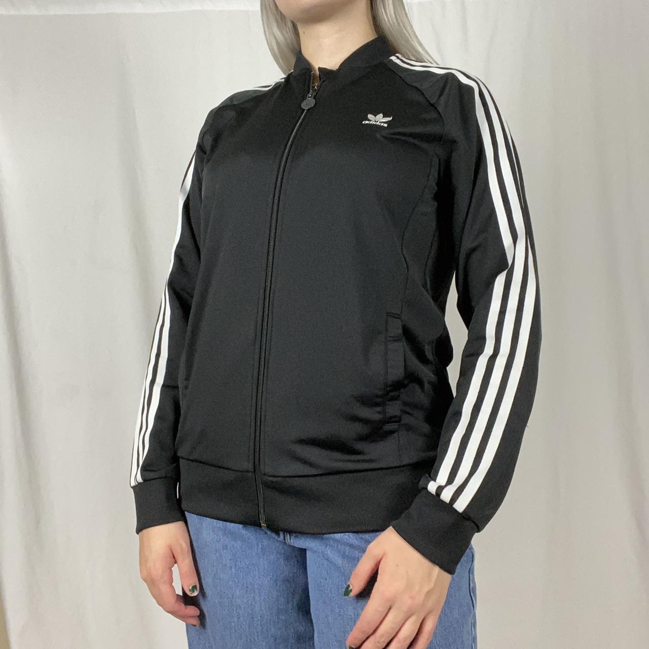 Classic black & white adidas track jacket Youth XL.... | Depop