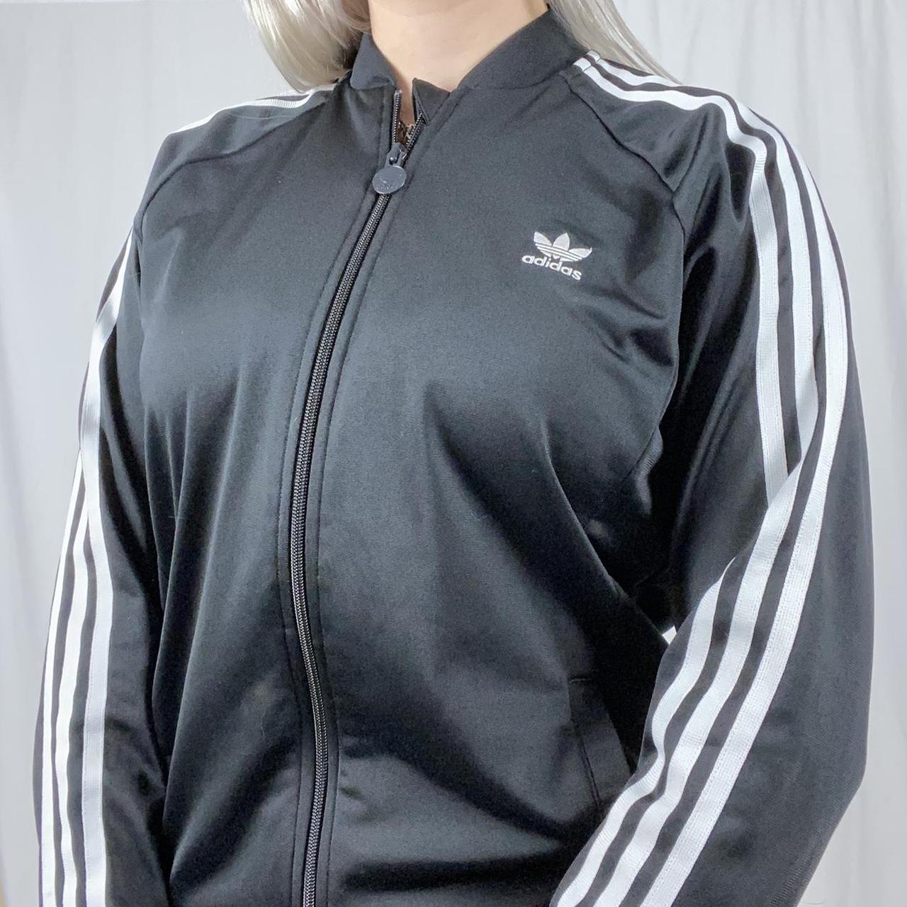 Classic black & white adidas track jacket Youth XL.... | Depop