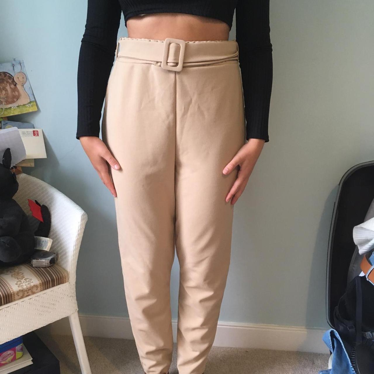 Nude belted cigarette trousers from Missguided