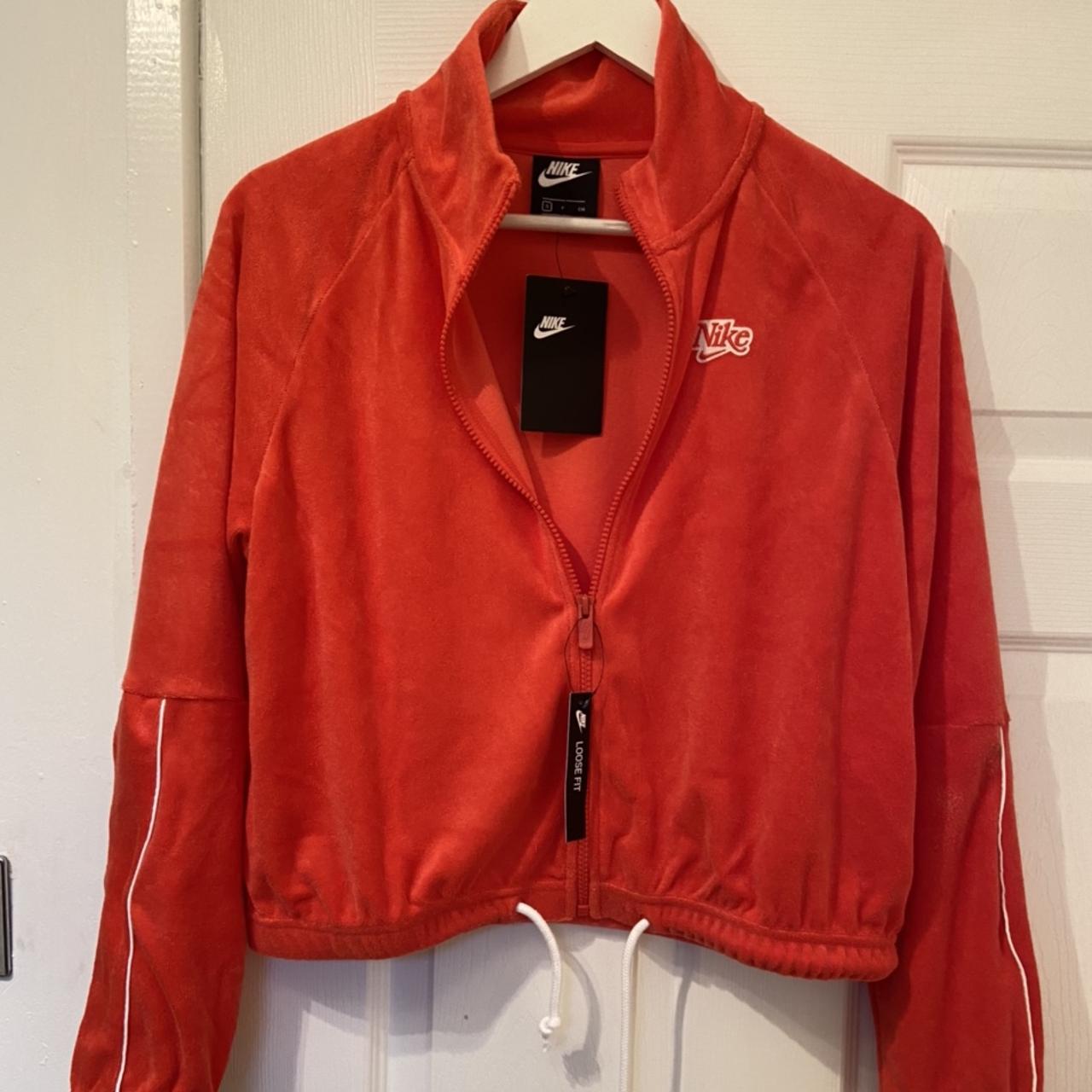 Nike towelled red zip up jacket with tie strings.... - Depop