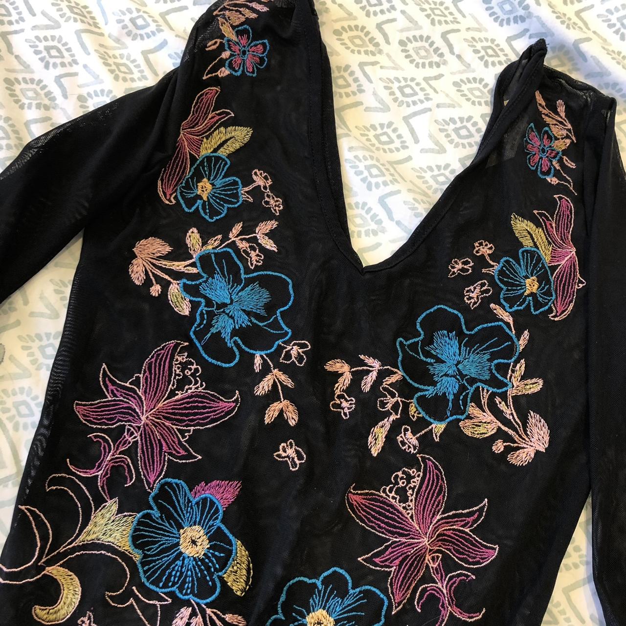 Mesh Embroidered Body Suit Miss Selfridge Worn... - Depop