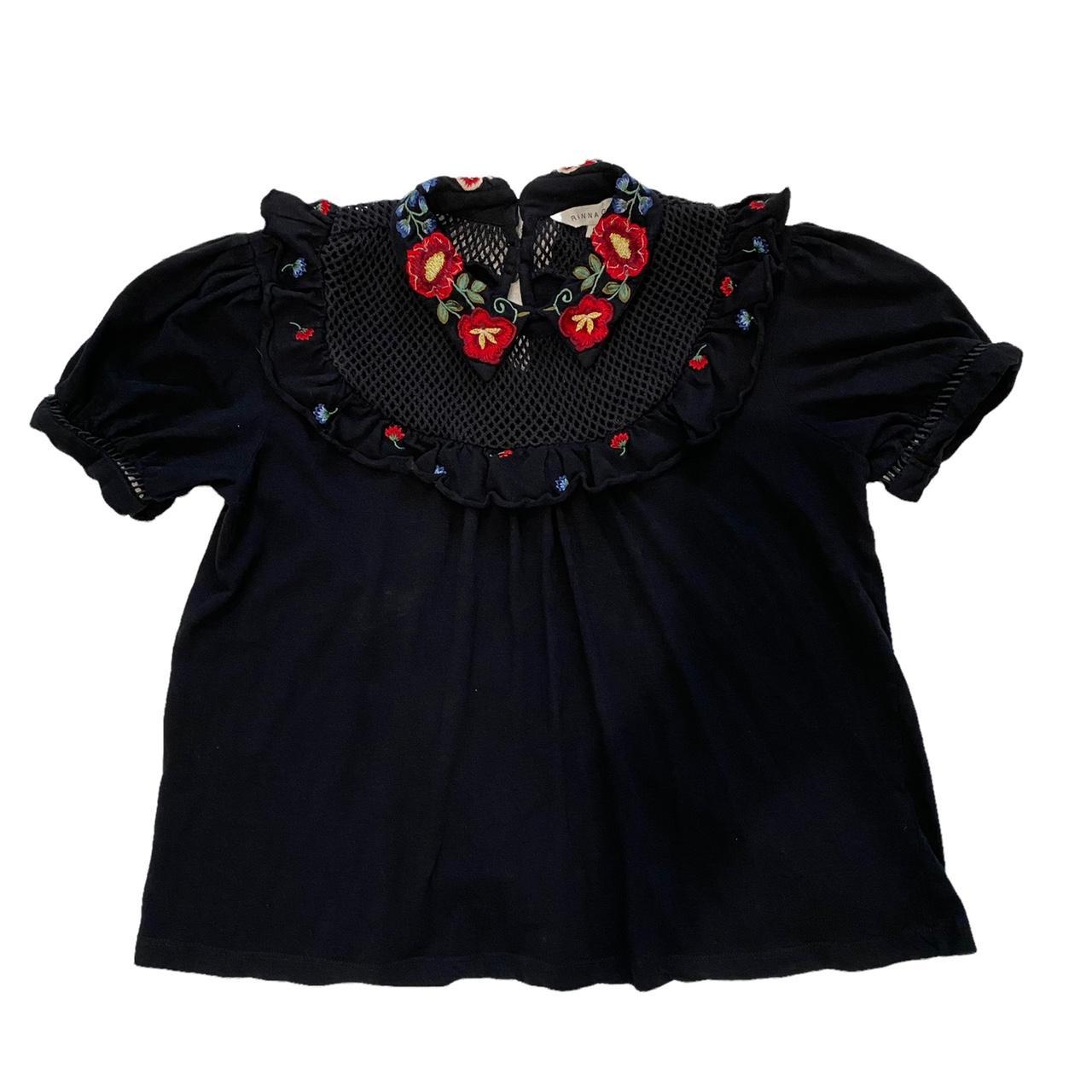 Ranna Gill Anthropologie Collar Mesh Puff Sleeve... | Depop