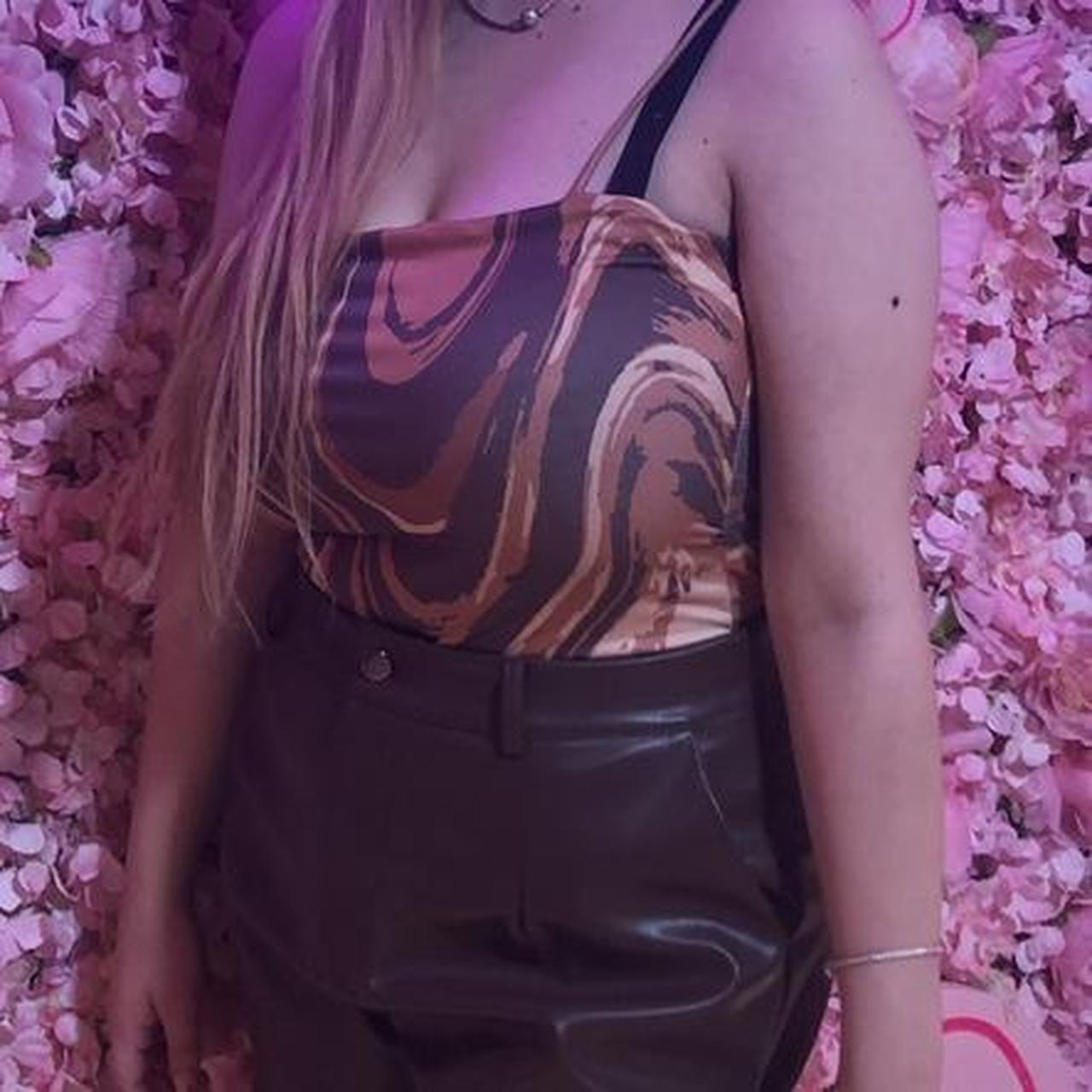 Missguided brown swirl body suit with spaghetti... - Depop