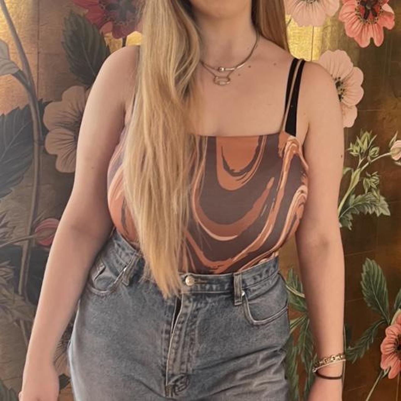 Missguided brown swirl body suit with spaghetti... - Depop