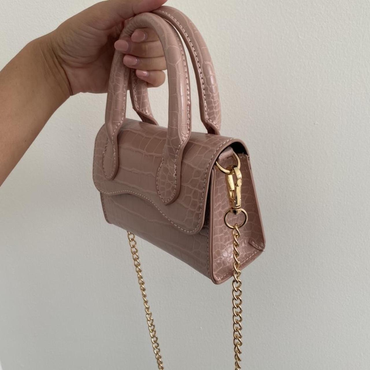 MINI PINK BAG WITH GOLD CHAIN STRAP PERFECT... - Depop