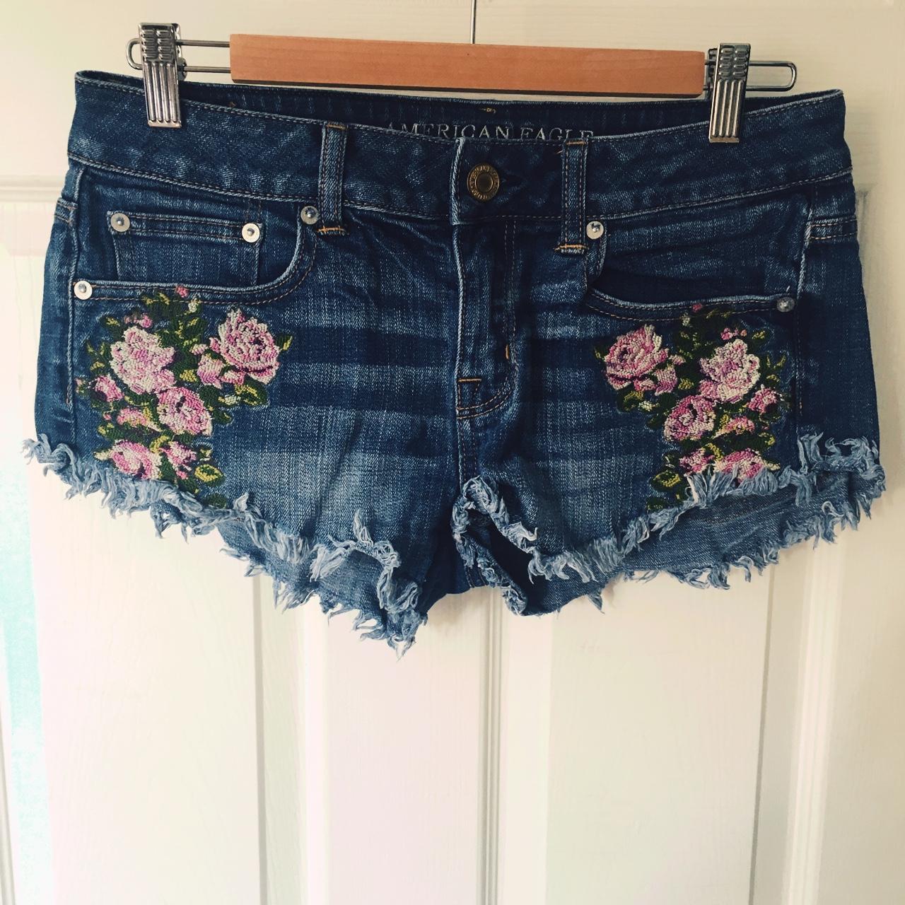 Beautiful embroidered denim shorts from American... - Depop