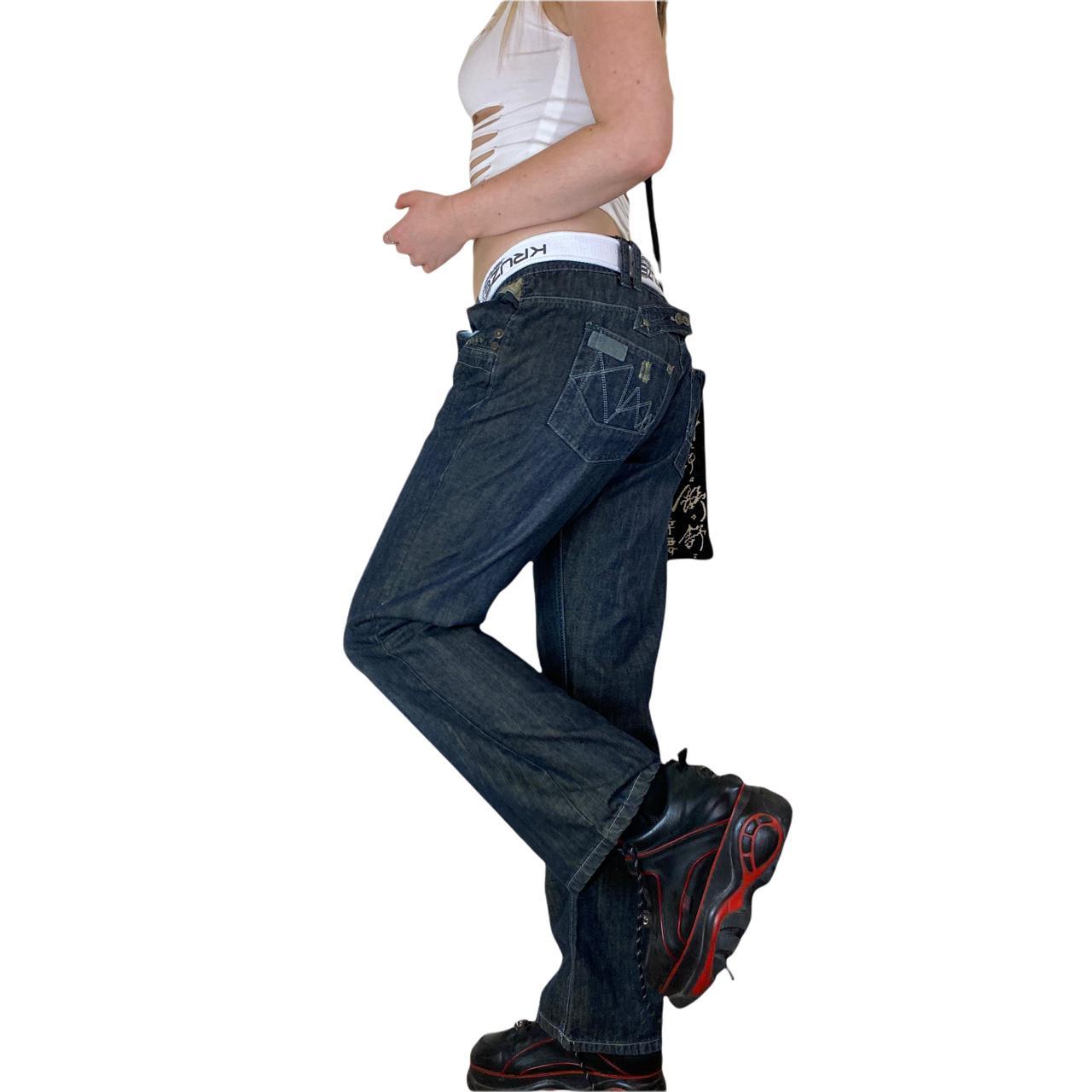 Dark denim baggy low rise jeans distressed utility... - Depop