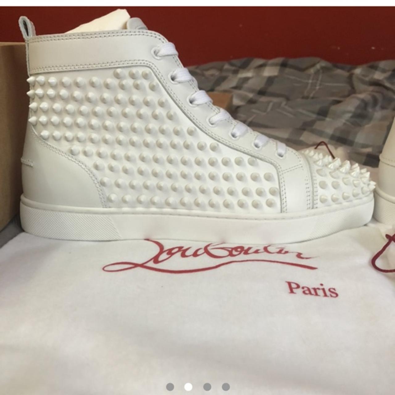 White Christian Louboutin high top all spiked//... - Depop