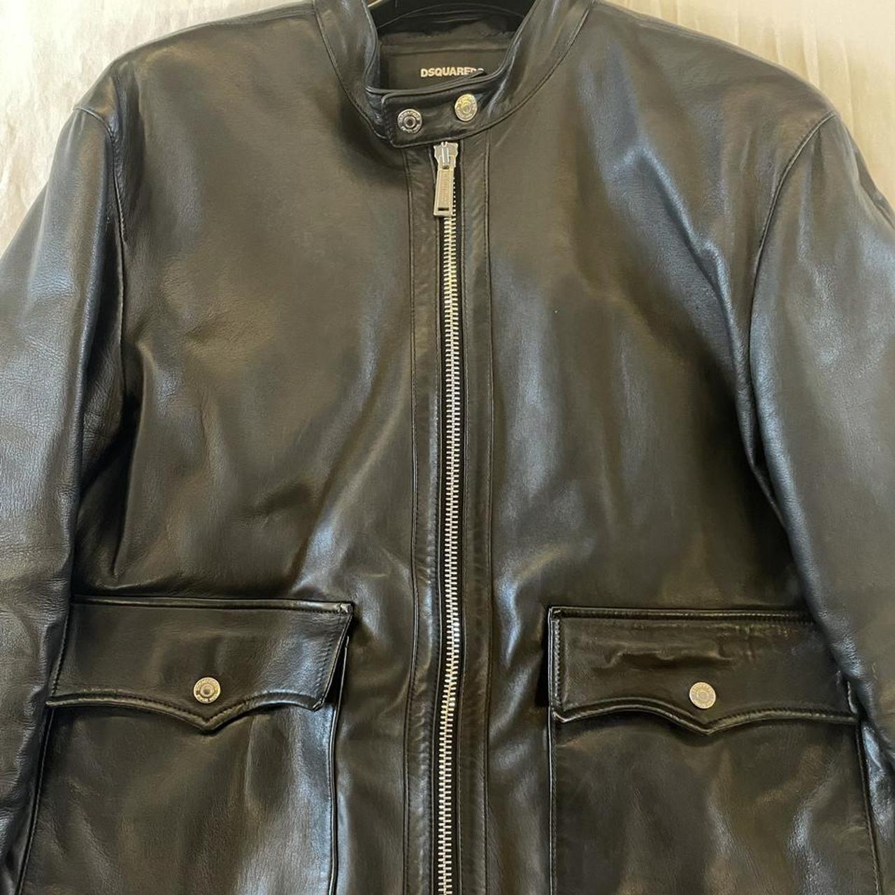 Dsquared Mens Leather Jacket Size 54 Black XXL but... - Depop