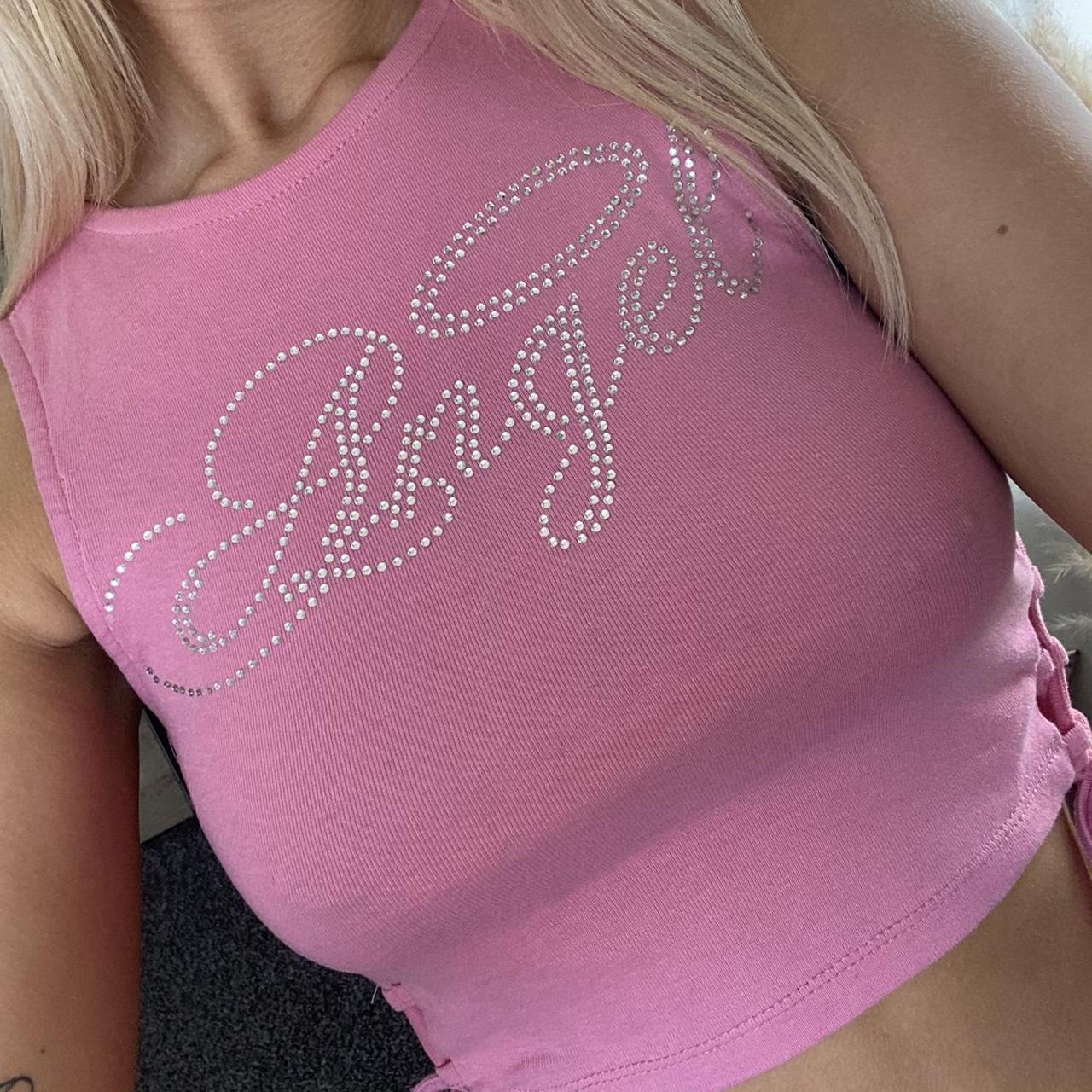Urban Outfitters pink angel diamanté crop top with... - Depop