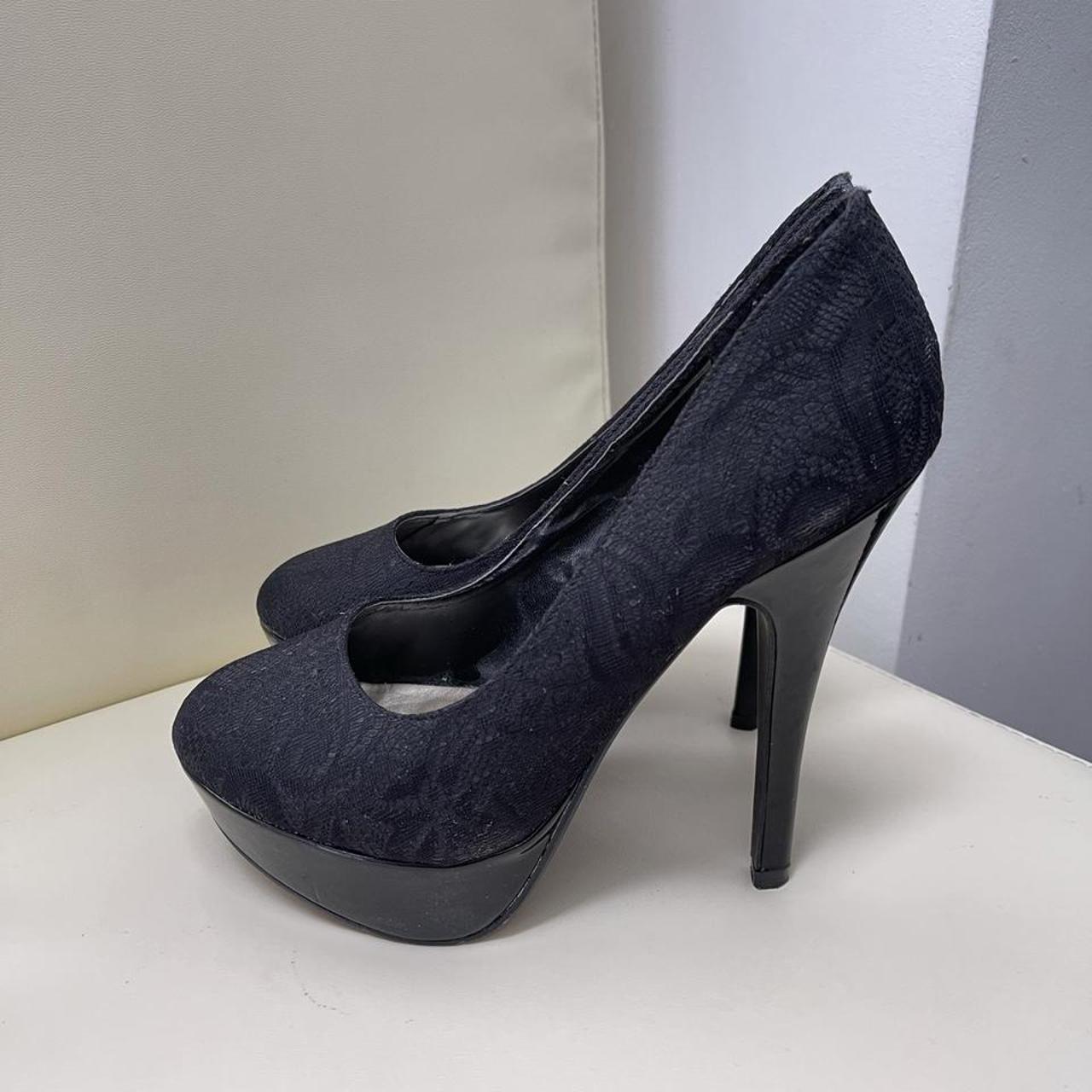 New Look black lace platform heels. Worn once. Size... - Depop