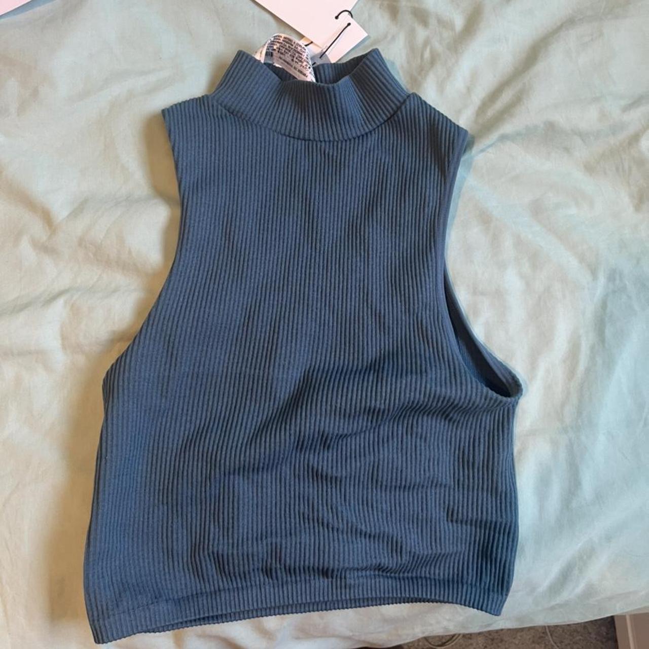 Zara deep blue ribbed turtle neck racer top Stretchy... - Depop