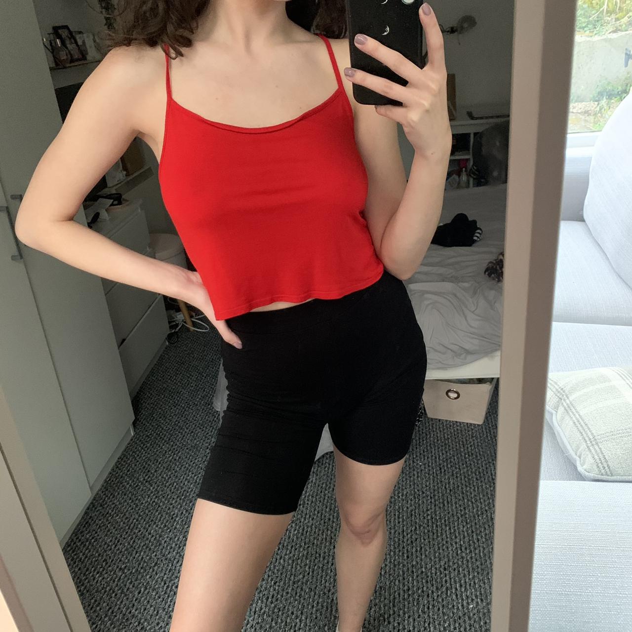 Red cami crop top. Red cowl neck cami. Size 8.... - Depop