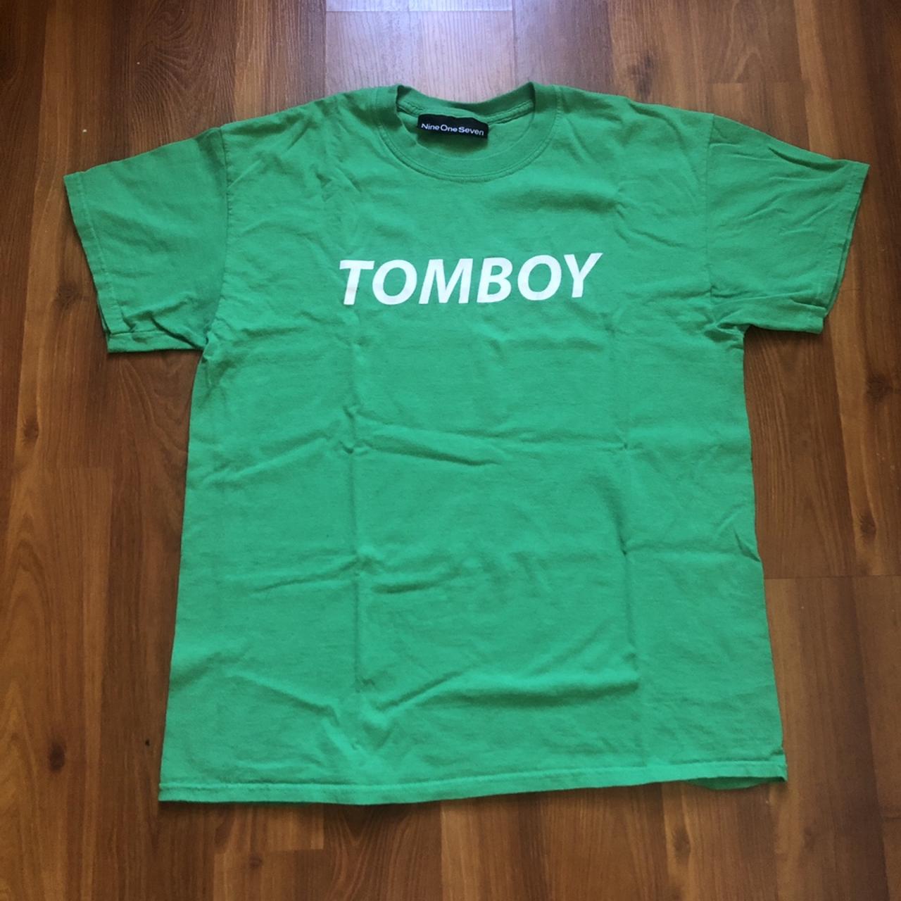 917/Nine One Seven Green Tomboy Shirt Minor Cracking... - Depop