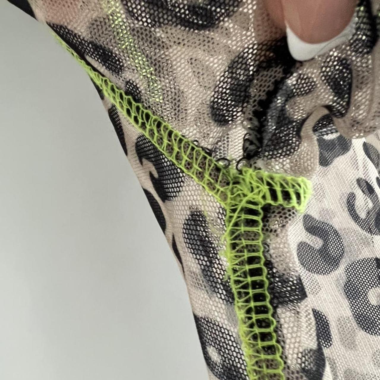 Oh polly mesh leopard print bodysuit with neon green... - Depop