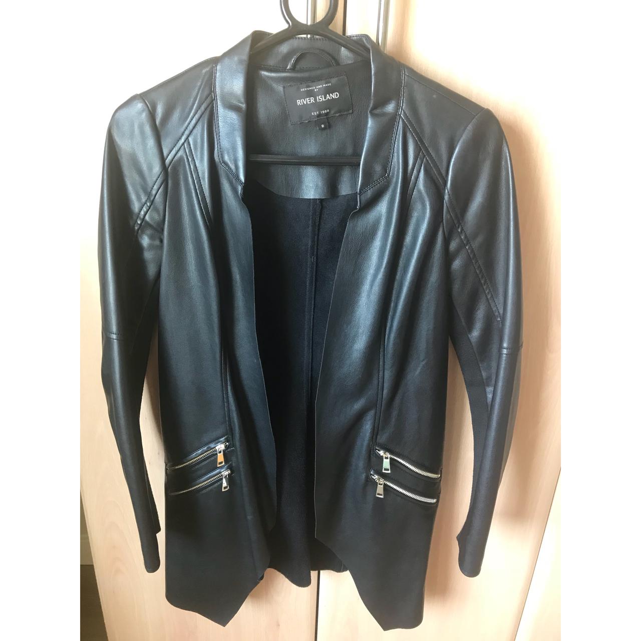 Soft leather mid length waterfall blazer - River... | Depop