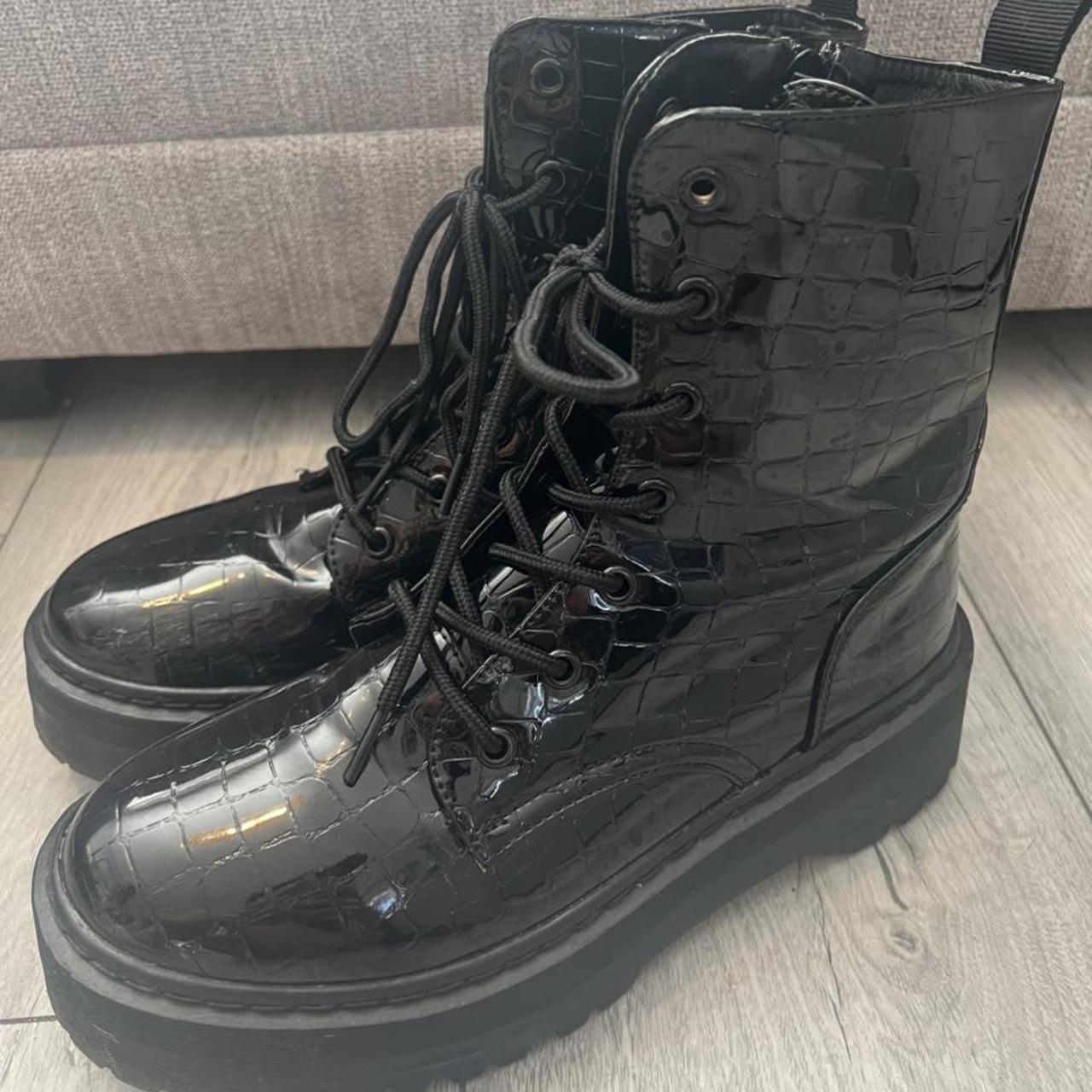 Black chunky boots. Doc Martin style. Size 6. - Depop