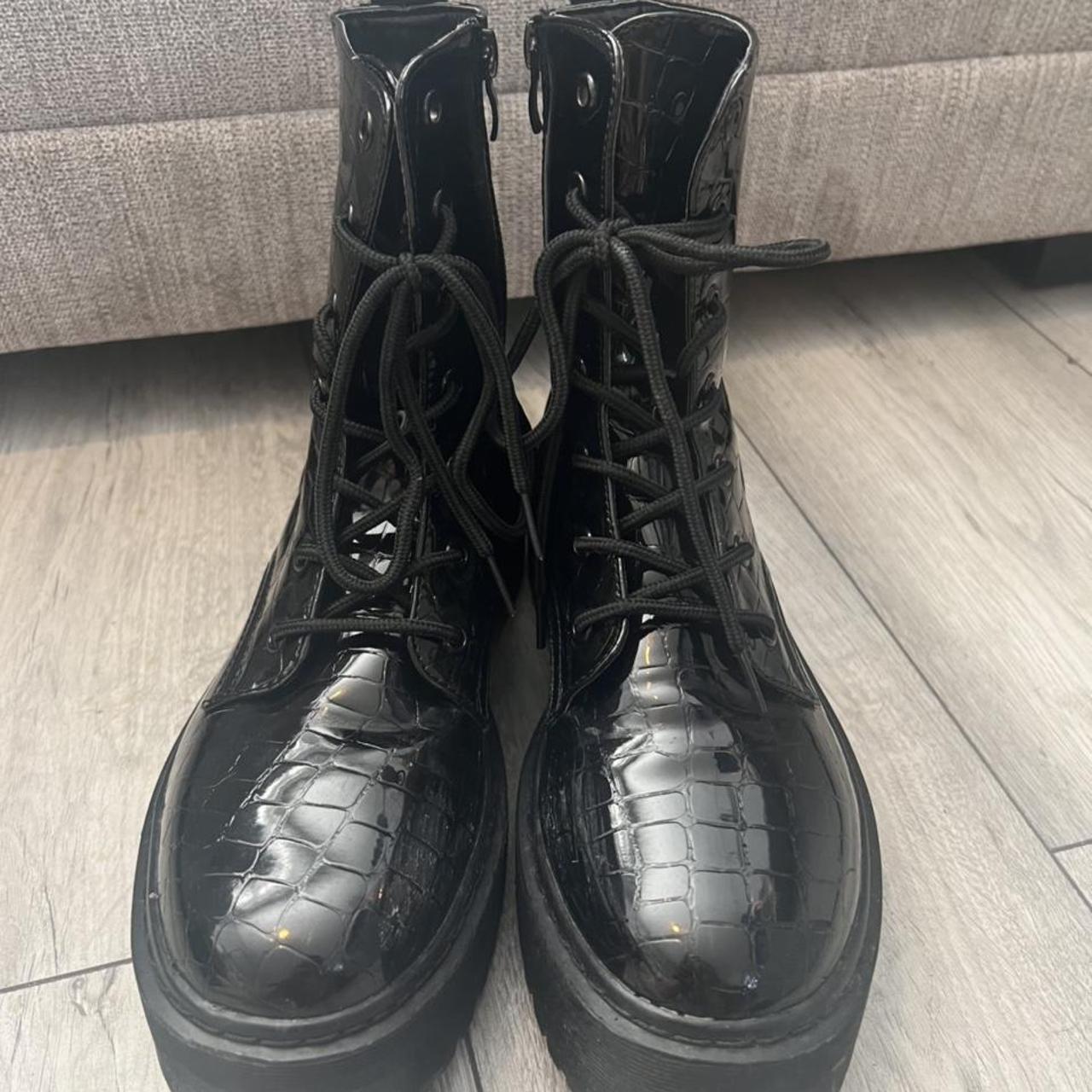 Black chunky boots. Doc Martin style. Size 6. - Depop