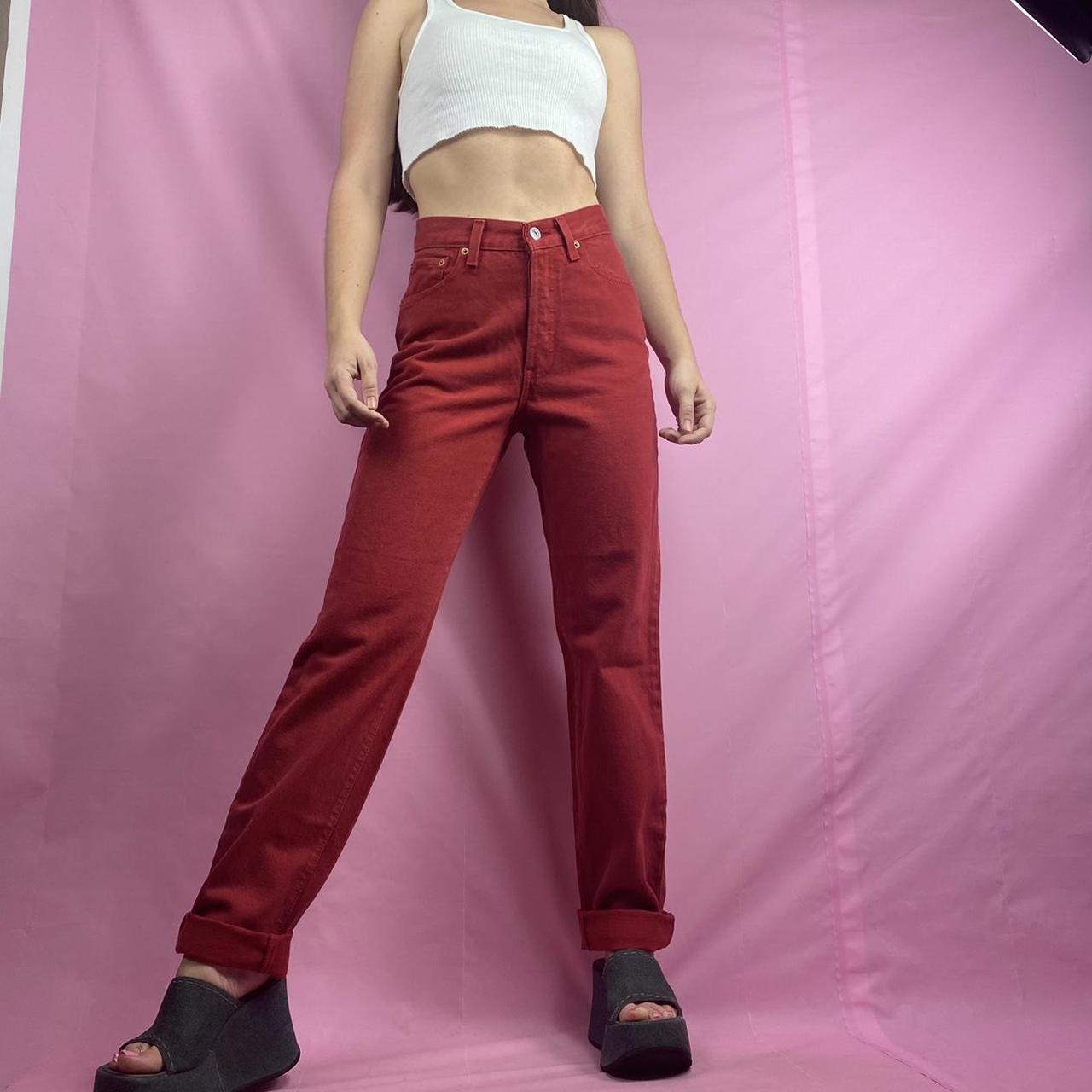 Vintage 90s red Levi’s jeans🍒made in USA, 26” waist,... - Depop