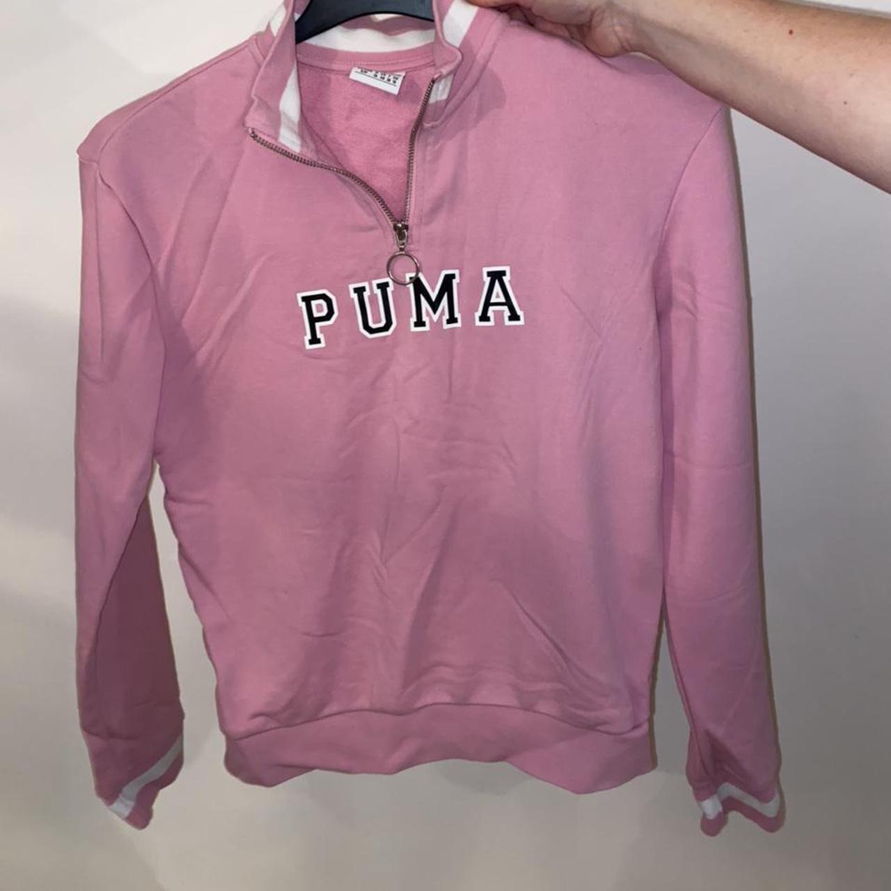 pastel pink puma zip jumper super cute for spring,... - Depop