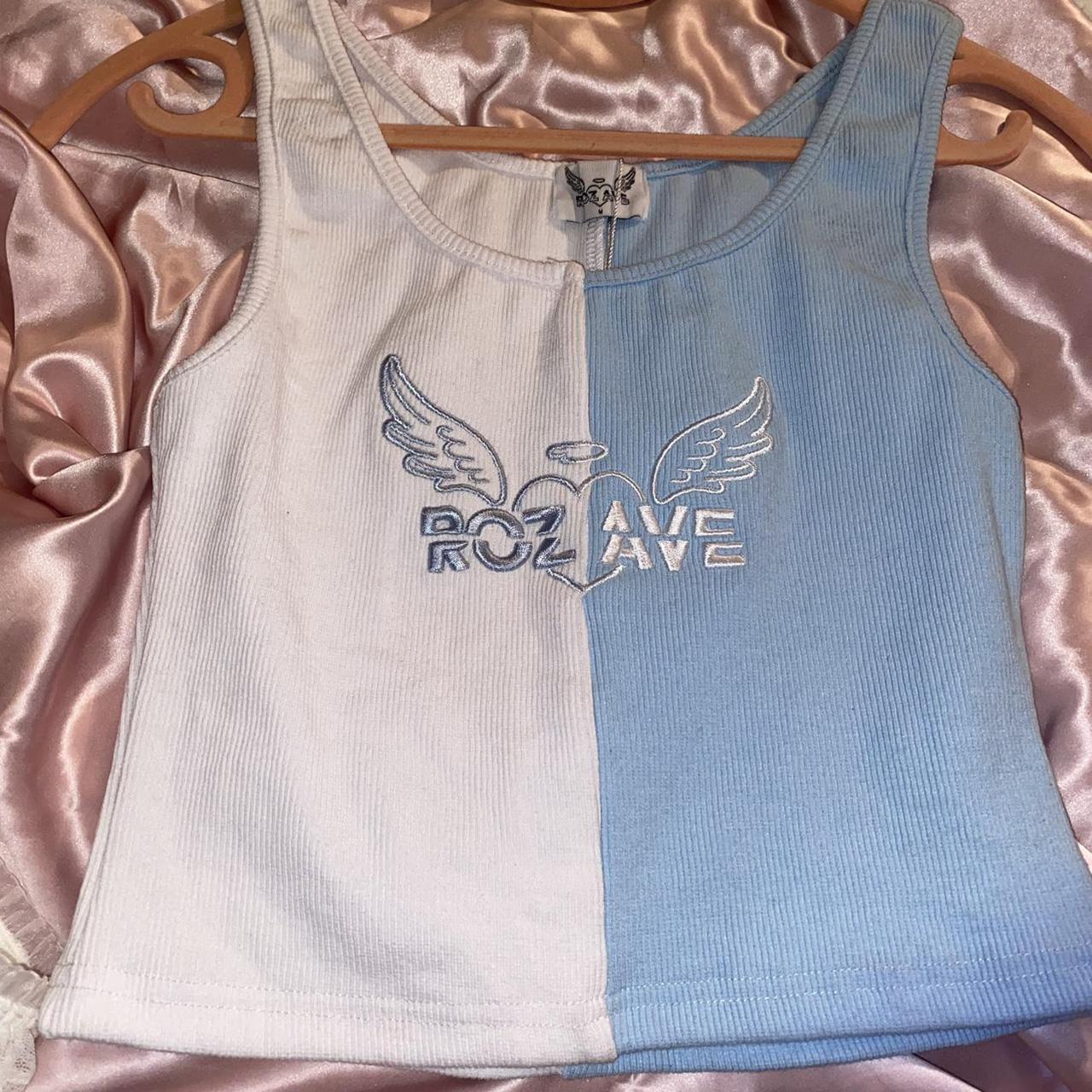 Roz ave Angel core wings baby blue angel crop... - Depop